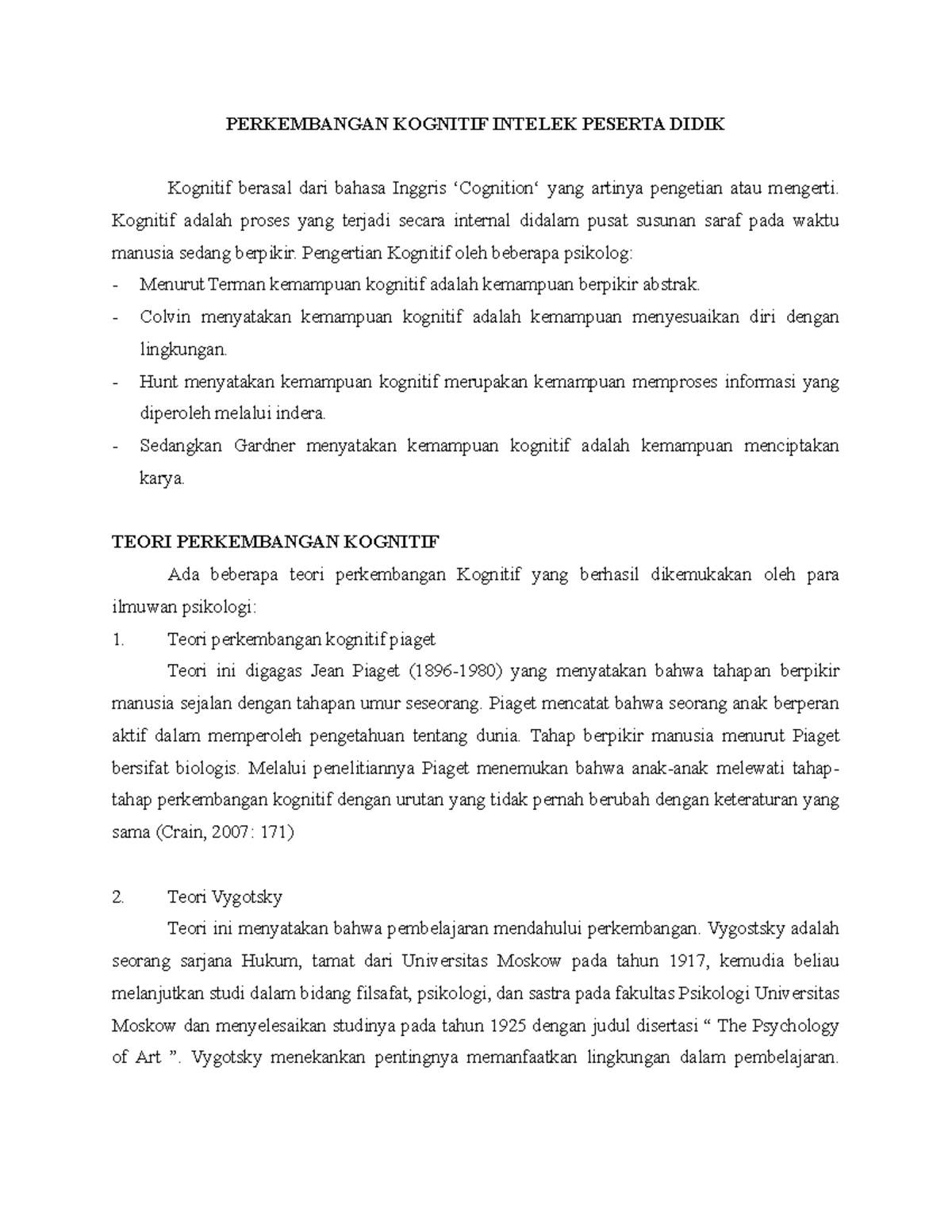 Perkembangan Kognitif Intelek Peserta Didik - PERKEMBANGAN KOGNITIF ...