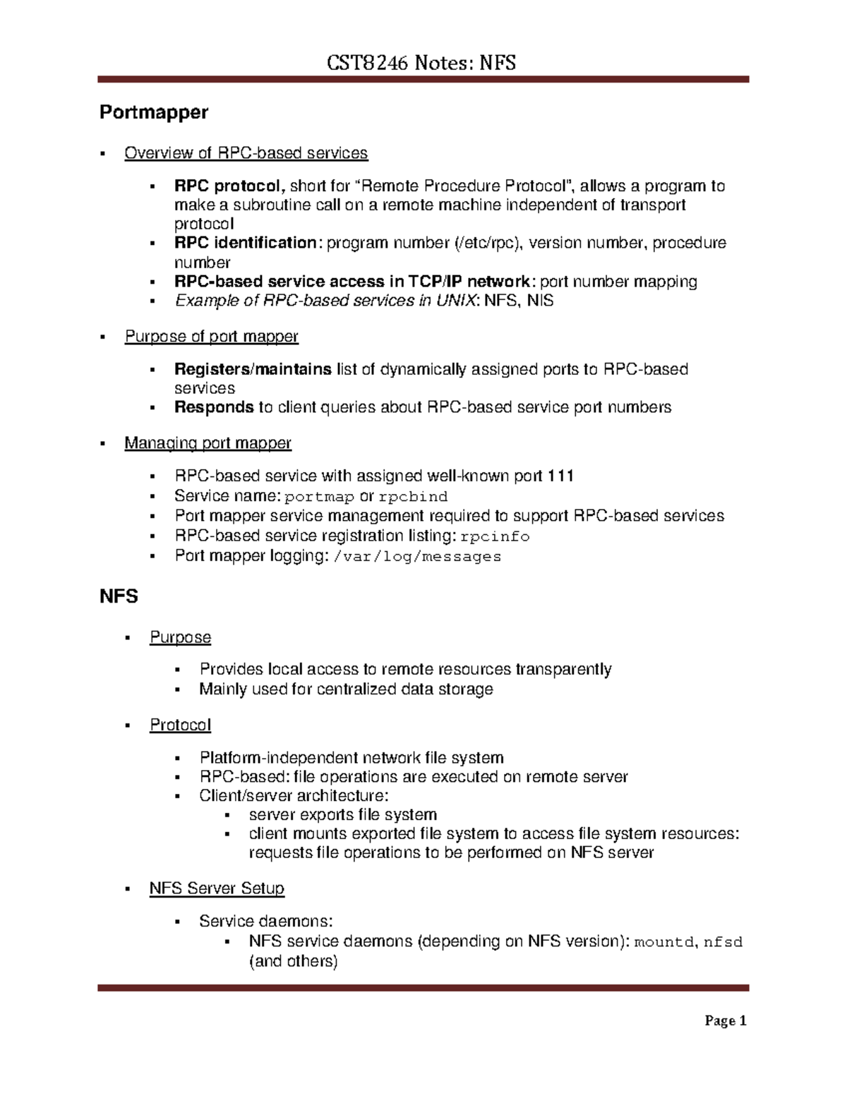NFS - NFS - CST82 46 Notes: NFS Page 1 Portmapper Overview of RPC-based ...