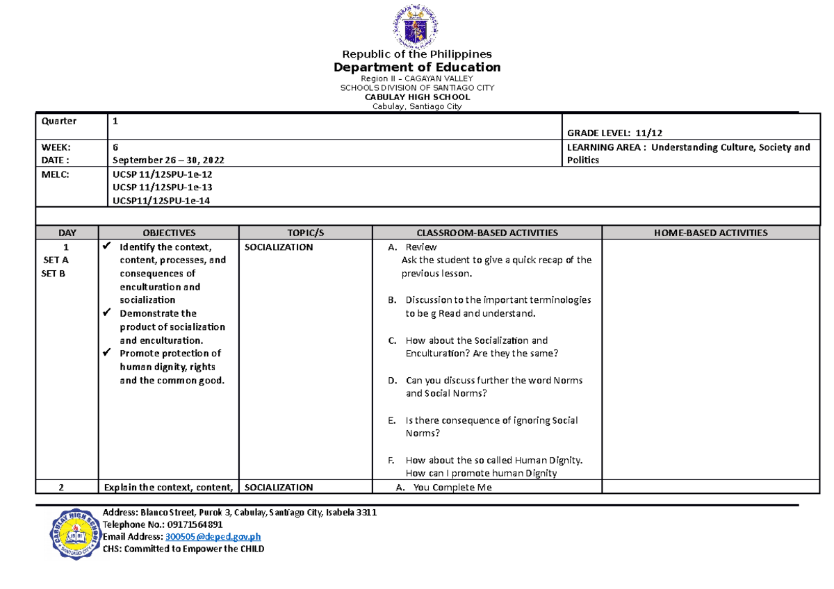 Week 6 - asdsad - Republic of the Philippines Department of Education ...