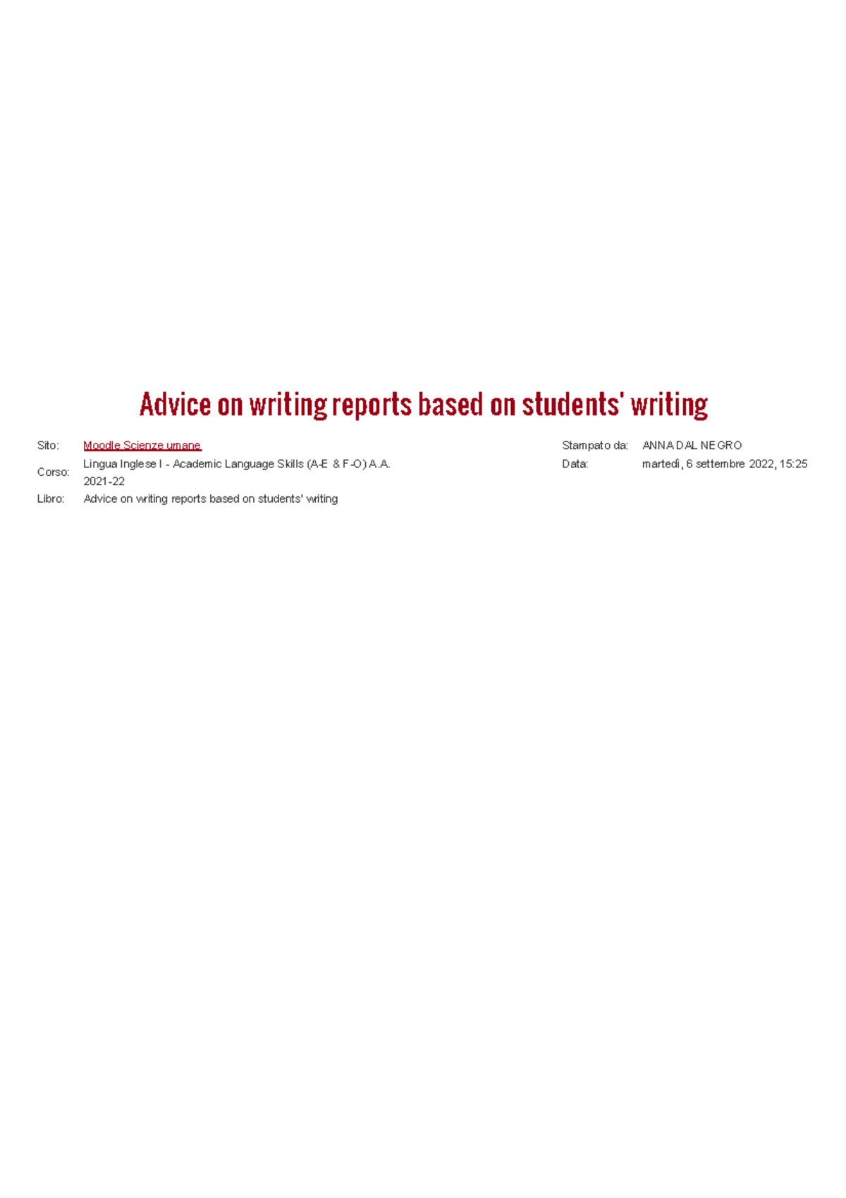 Advice on writing reports based on students' writing - 2021- Libro ...