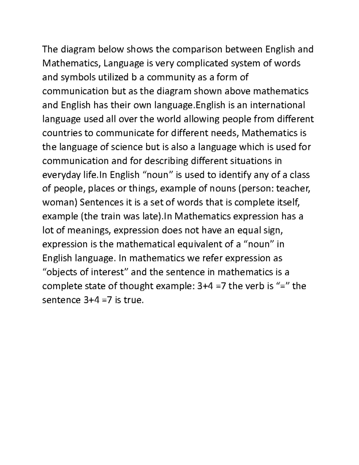 Modern math - The diagram below shows the comparison between English ...