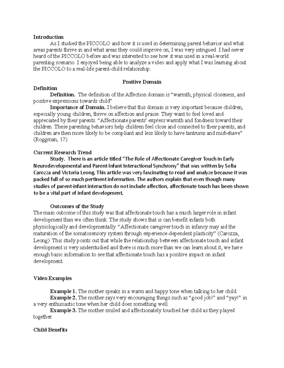 Piccolo Paper - Infant and Toddler Development - Introduction As I ...