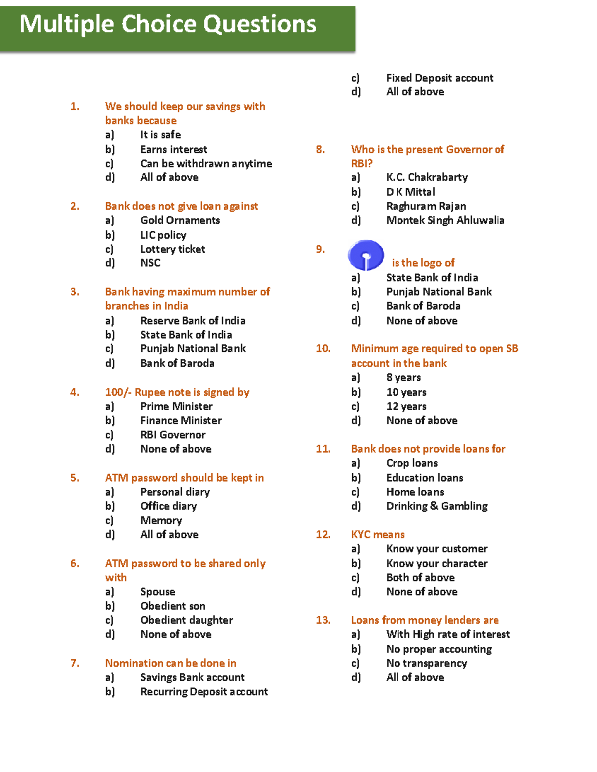 MCQS Workbook - Mcq - We should keep our savings with banks because a ...