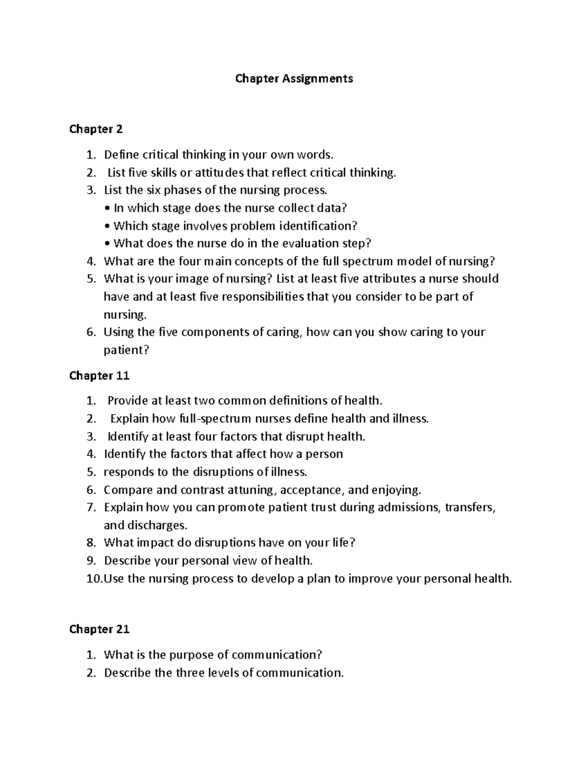 Chapter Assignments - for hw - Chapter Assignments Chapter 2 Define critical thinking in your ...