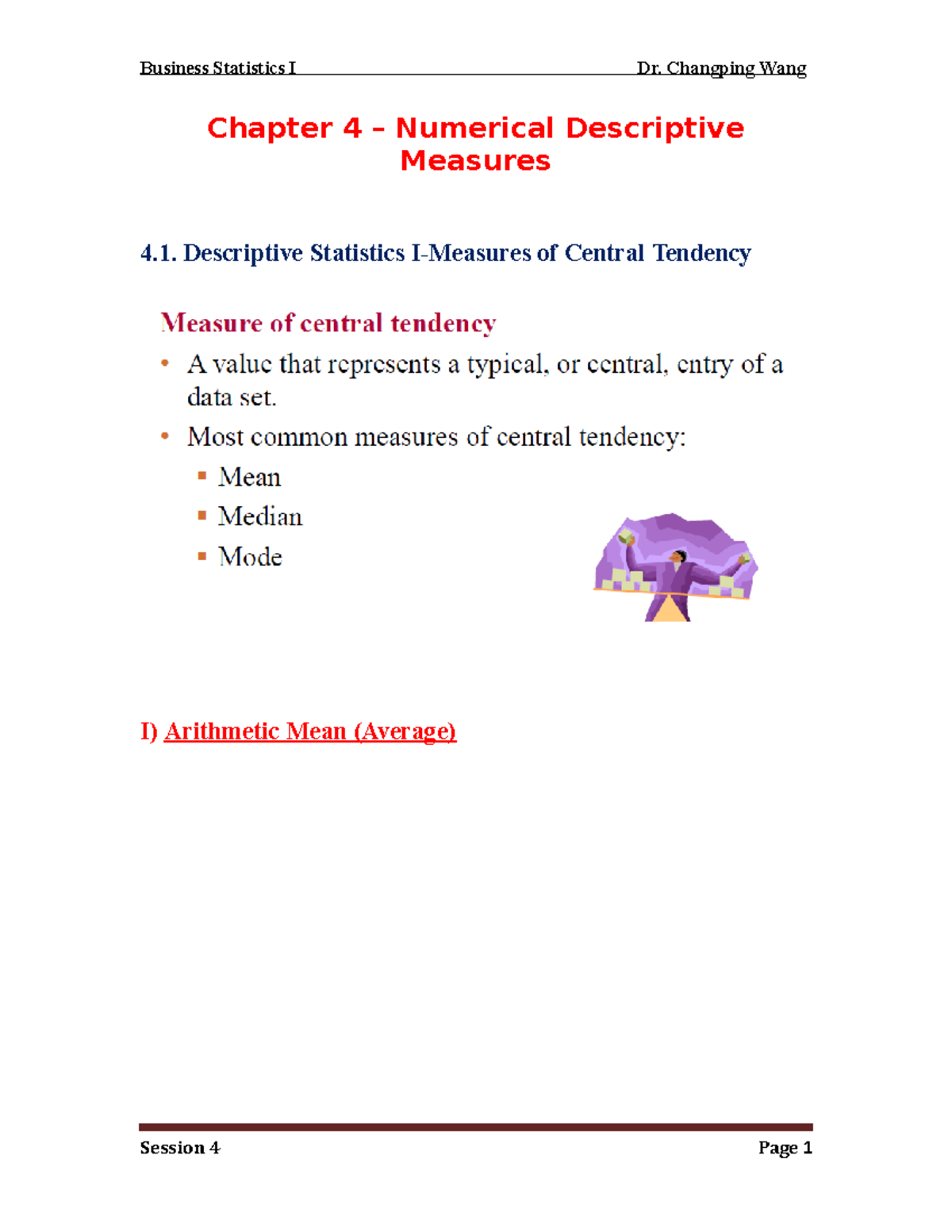 Session 4 Notes - Chapter 4 – Numerical Descriptive Measures ...