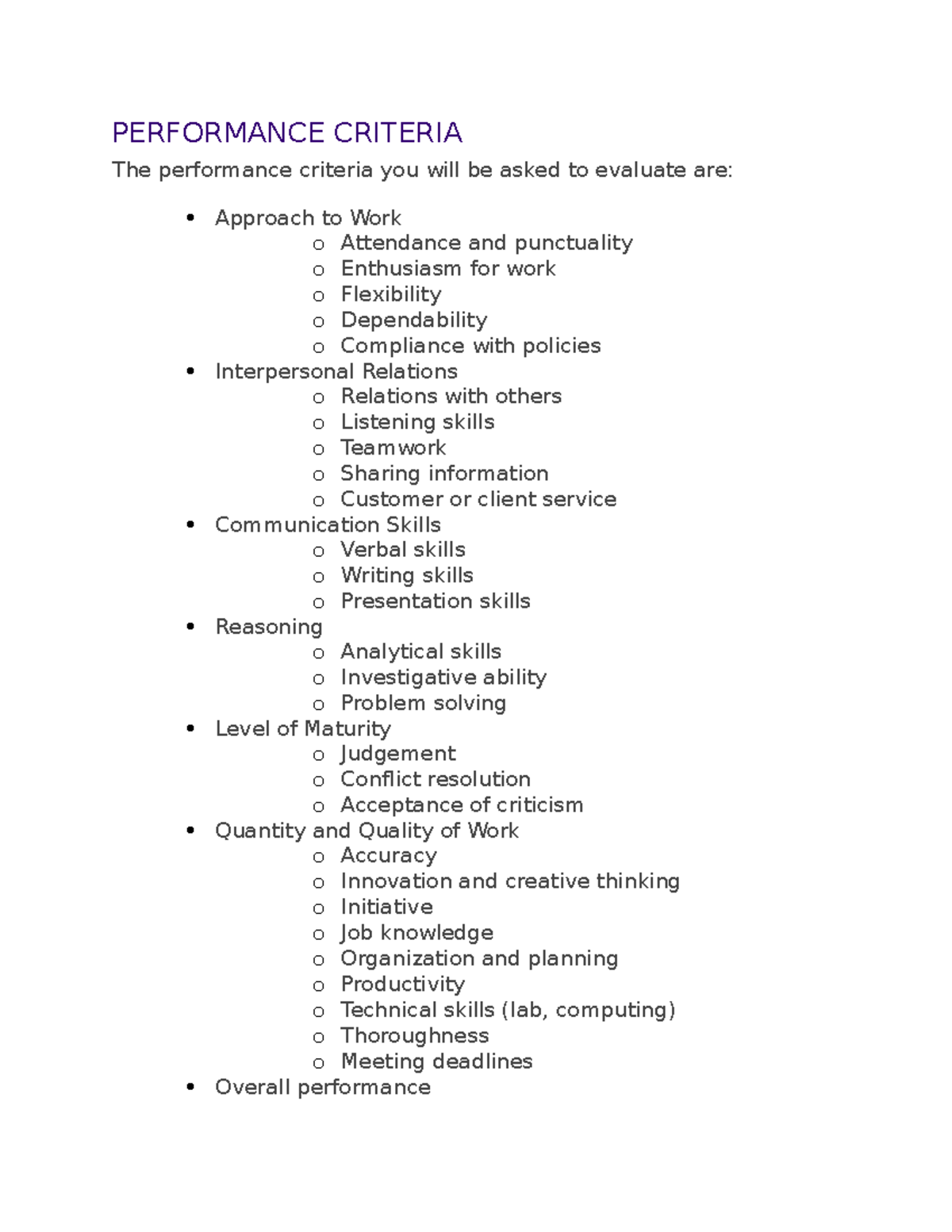Performance Criteria - none - PERFORMANCE CRITERIA The performance ...