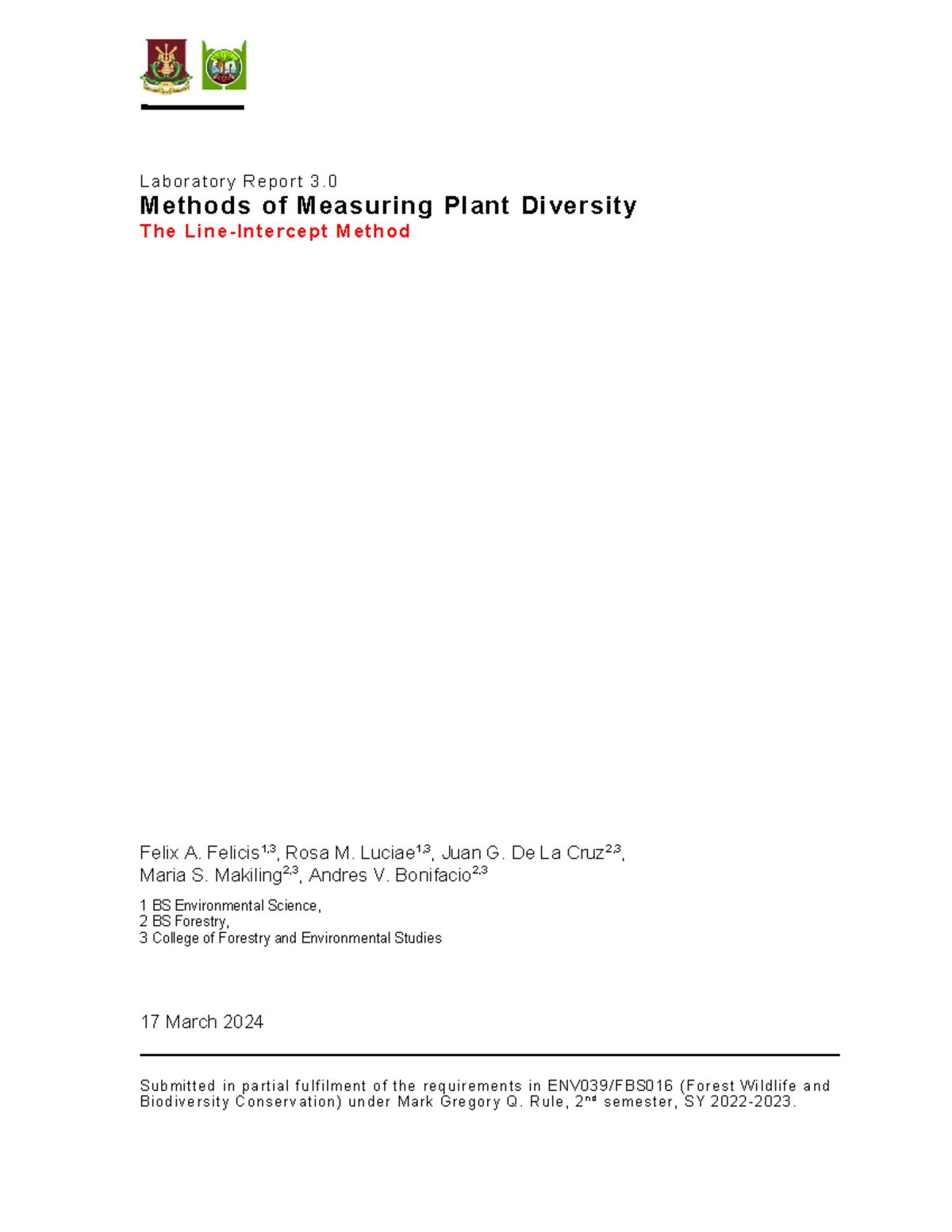 4.0 Lab Report Format - jygdcch s - Laboratory Report 3. Methods of ...