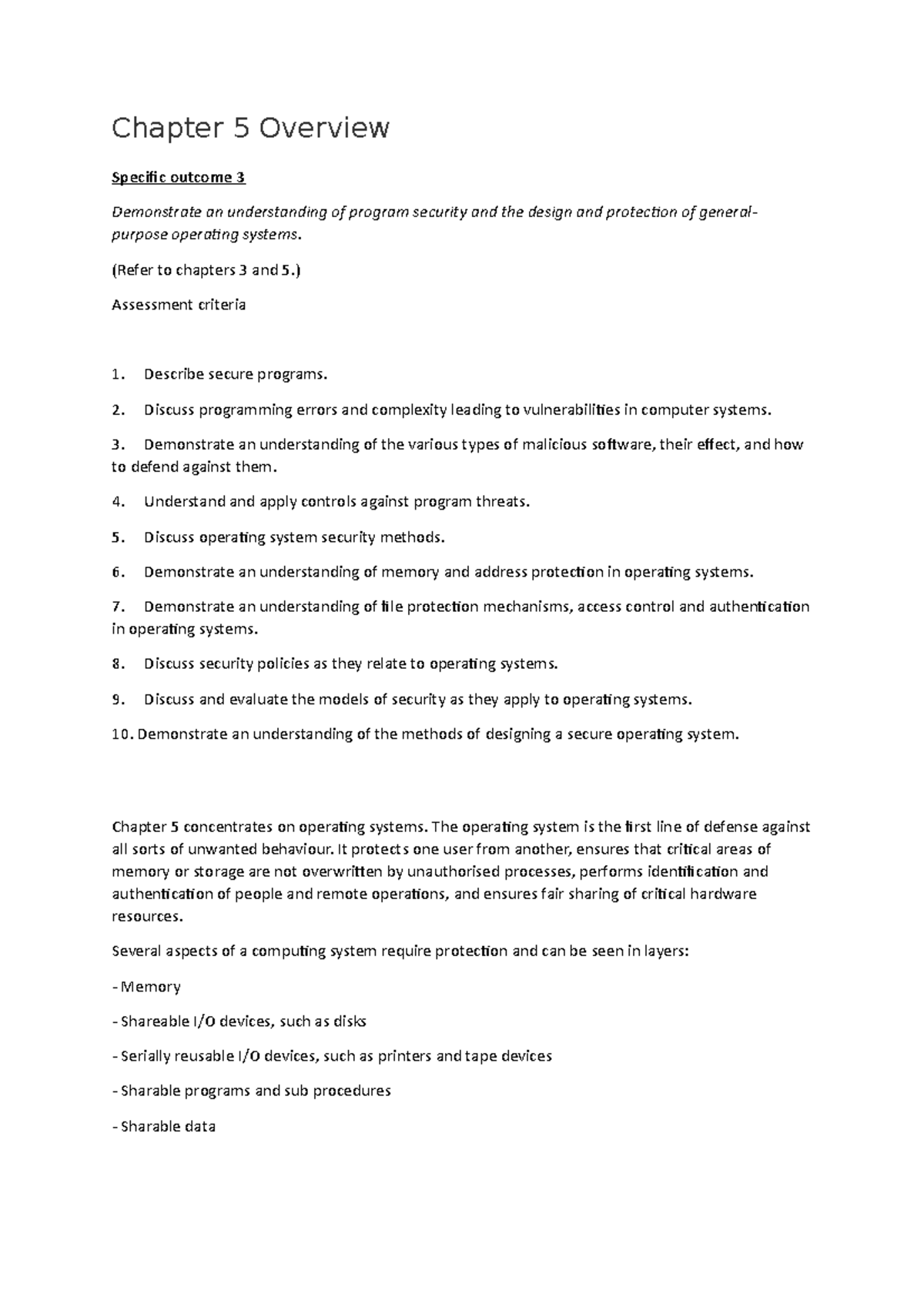 Chapter 5 Overview - Chapter 5 Overview Specific outcome 3 Demonstrate an understanding of ...