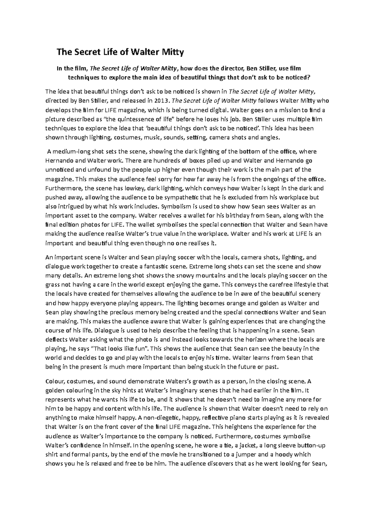 The Secret Life of Walter Mitty Essay - The Secret Life of Walter Mi琀琀y ...