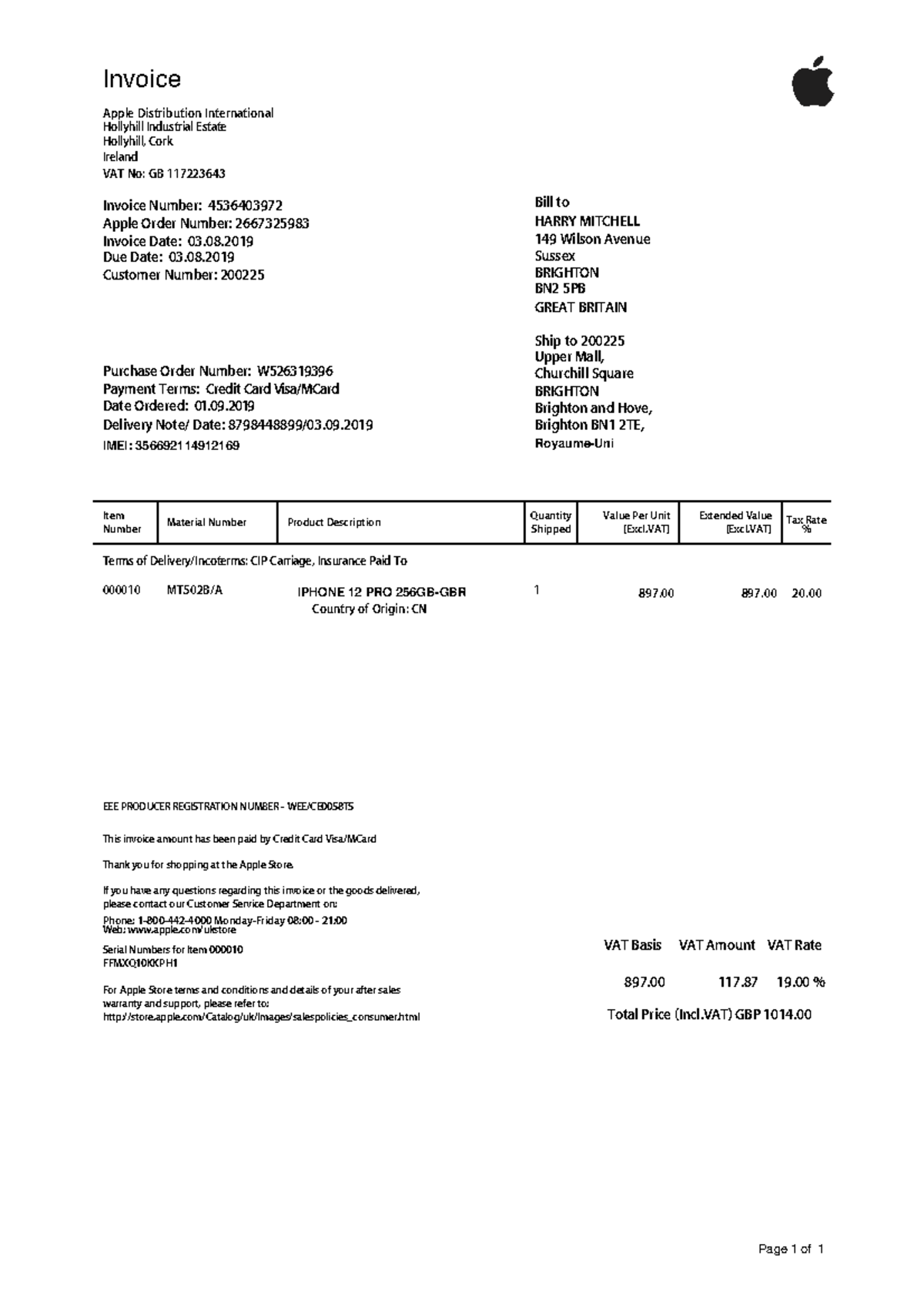 12-pro-invoice - Page 1 of 1 Invoice Apple Distribution International ...