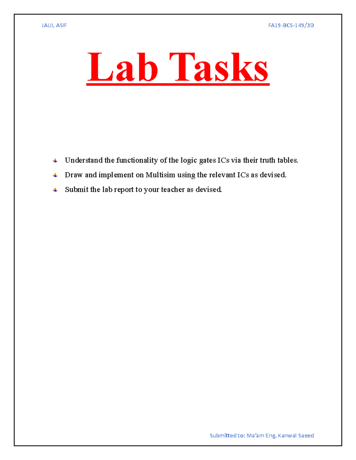 Lab Task1 - Lecture notes 9 - Lab Tasks Understand the functionality of ...