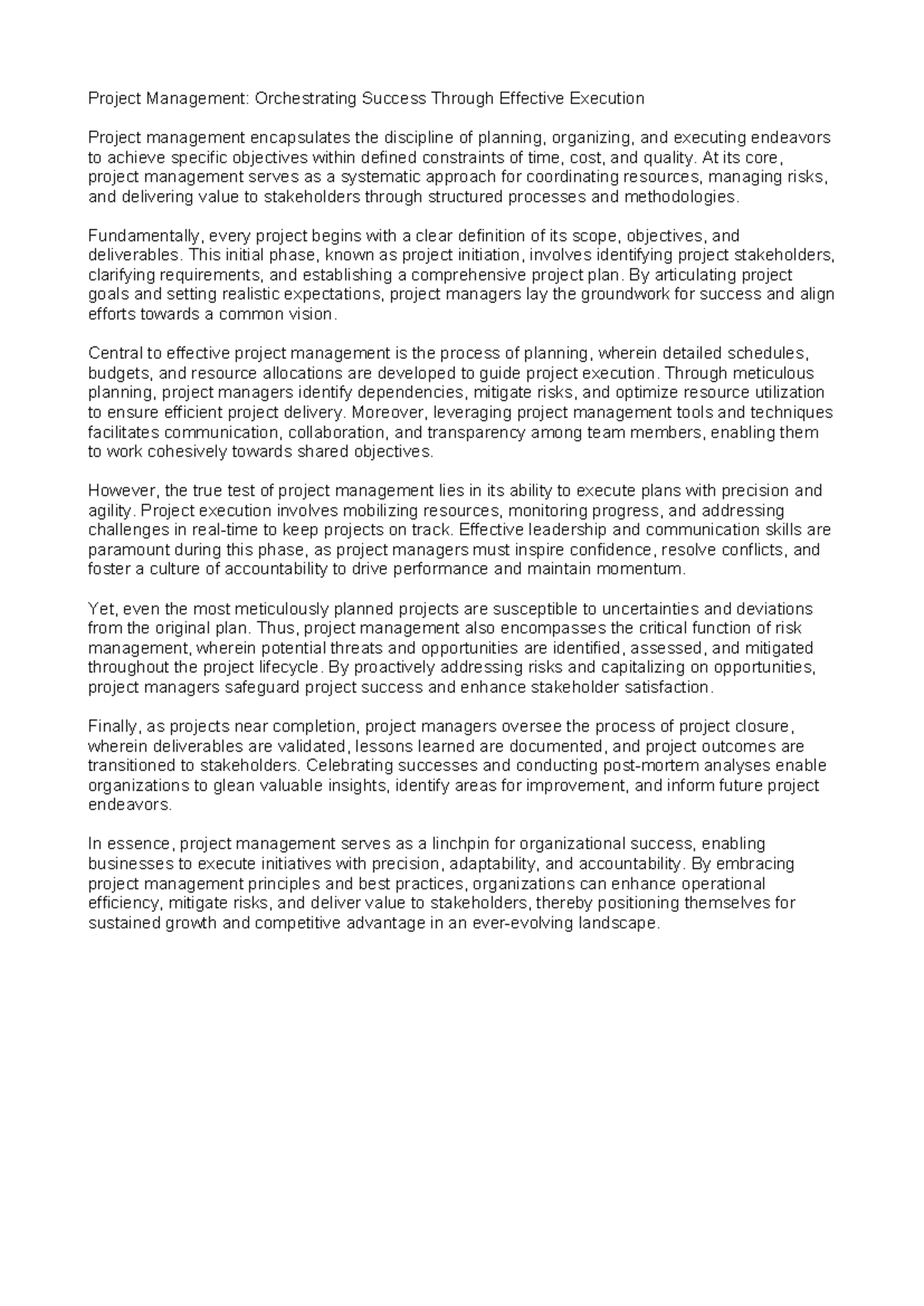 Project - notes - Project Management: Orchestrating Success Through ...