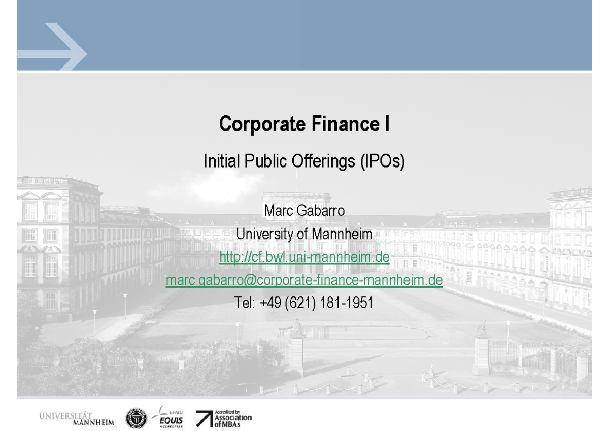 08 IPOs - Skript für IPOs - Corporate Finance I Initial Public Offerings (IPOs) Marc Gabarro ...