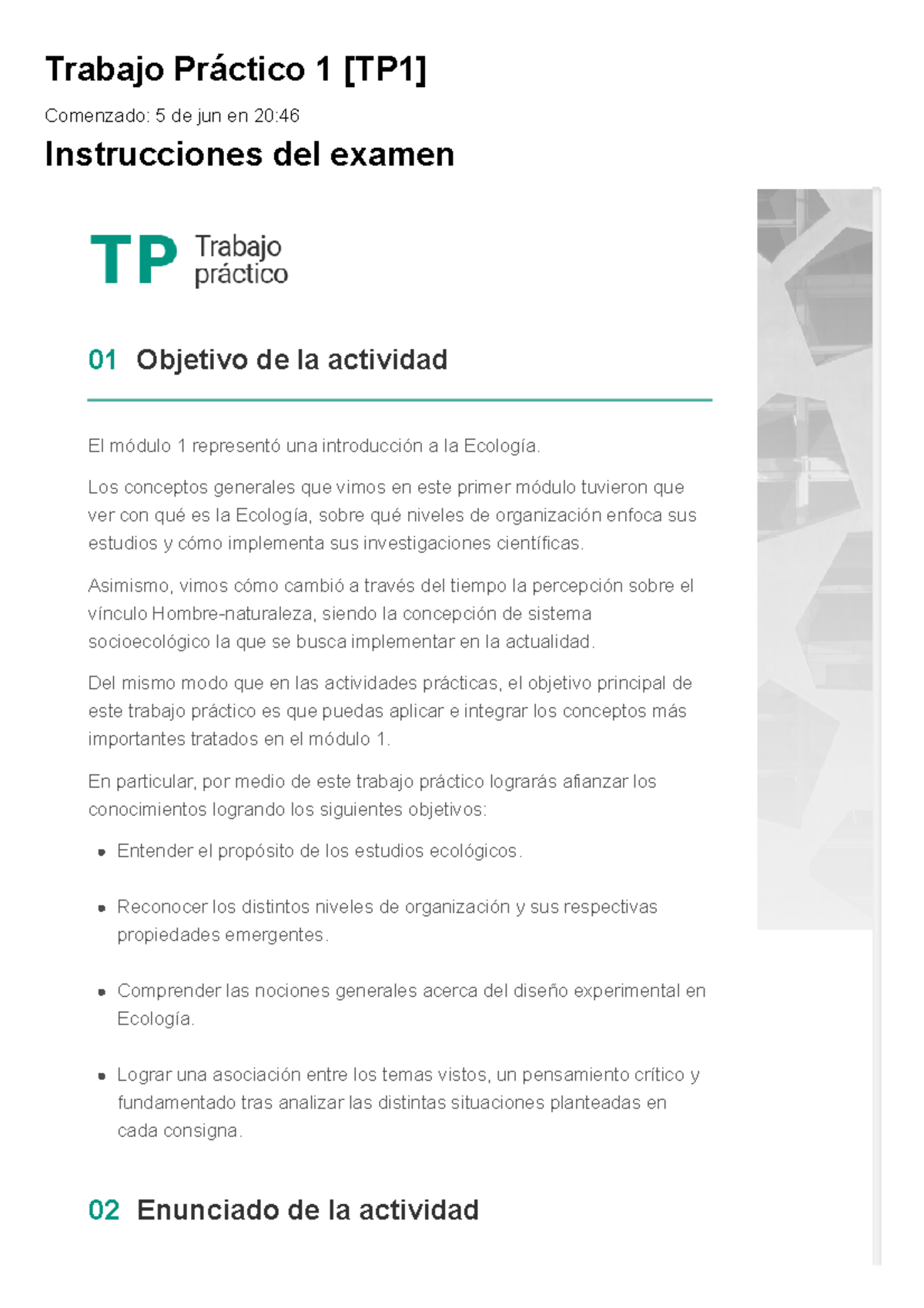 Examen Trabajo Práctico 1 [TP1] - Trabajo Práctico 1 [TP1] Comenzado: 5 de jun en 20 ...