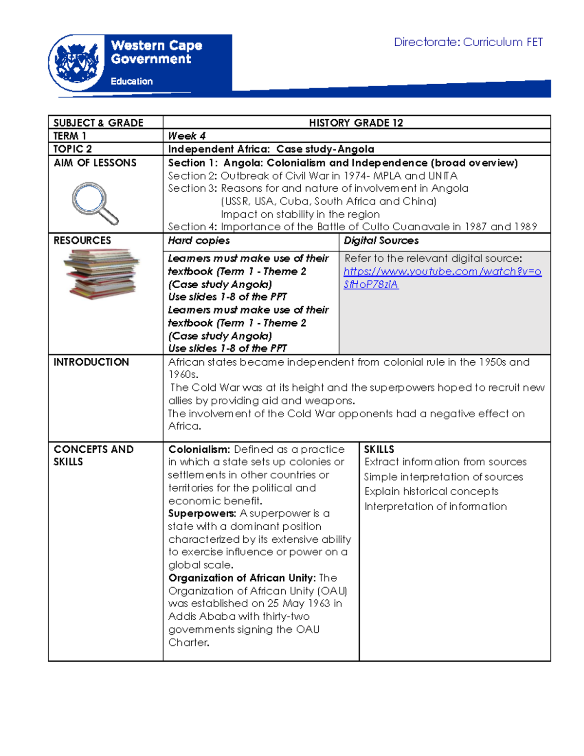 History Grade 12 Term 1 Week 4 2021 - Directorate: Curriculum FET ...