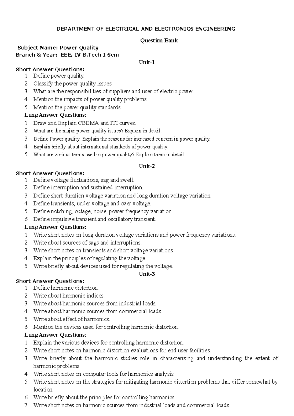 PQ Unit Wise Questions eee 4-1 sem - DEPARTMENT OF ELECTRICAL AND ...