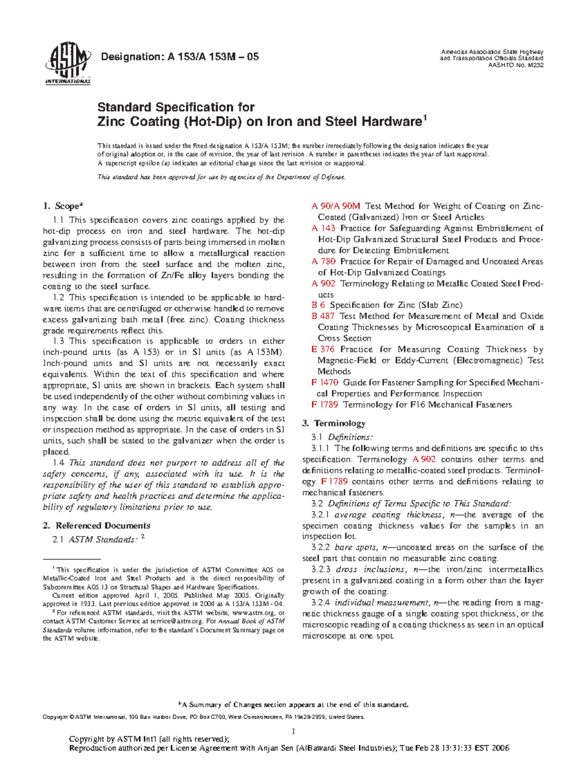 ASTM A153 - Zinc Coating (Hot-Dip) on Iron and Steel Hardware ...
