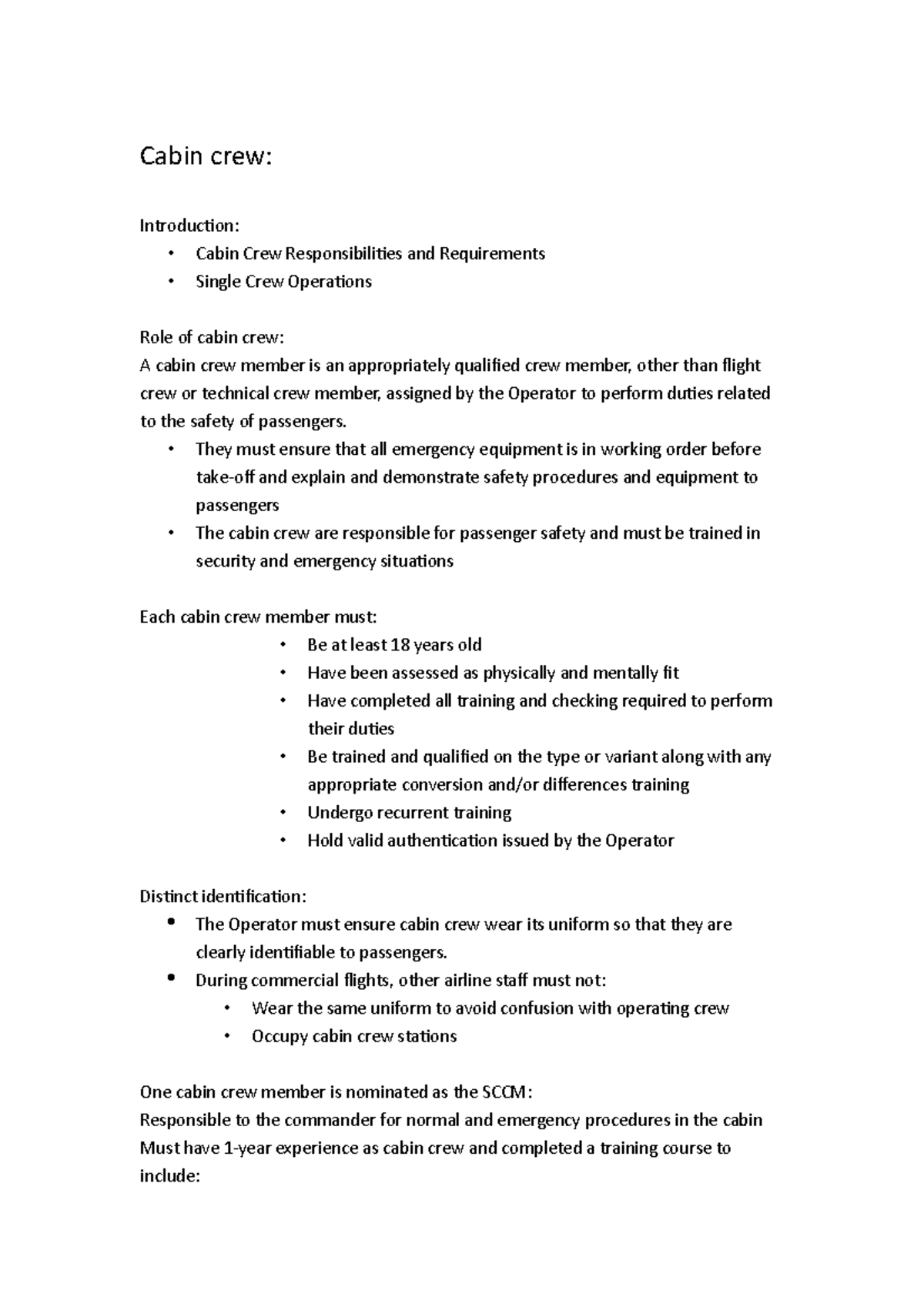 Cabin crew - Notes for the subject - Cabin crew: Introduction: - Cabin ...