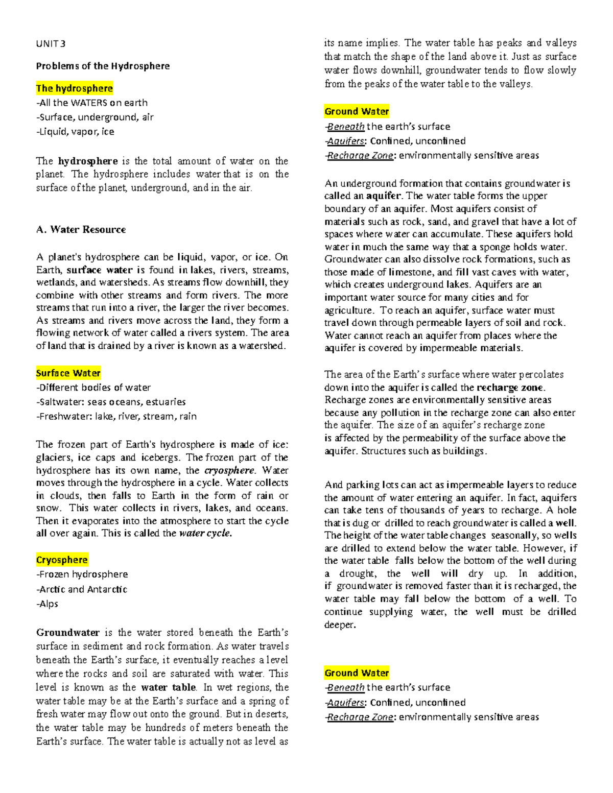 UNIT 3 Genvi Hydrospere Reviewer - UNIT 3 Problems of the Hydrosphere ...