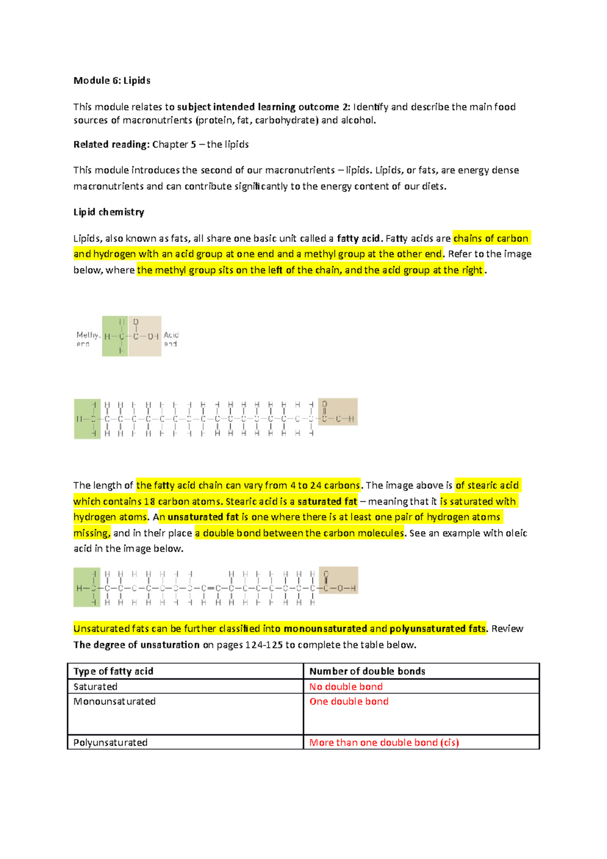 Module 6 Lipids - Module 6: Lipids This module relates to subject ...