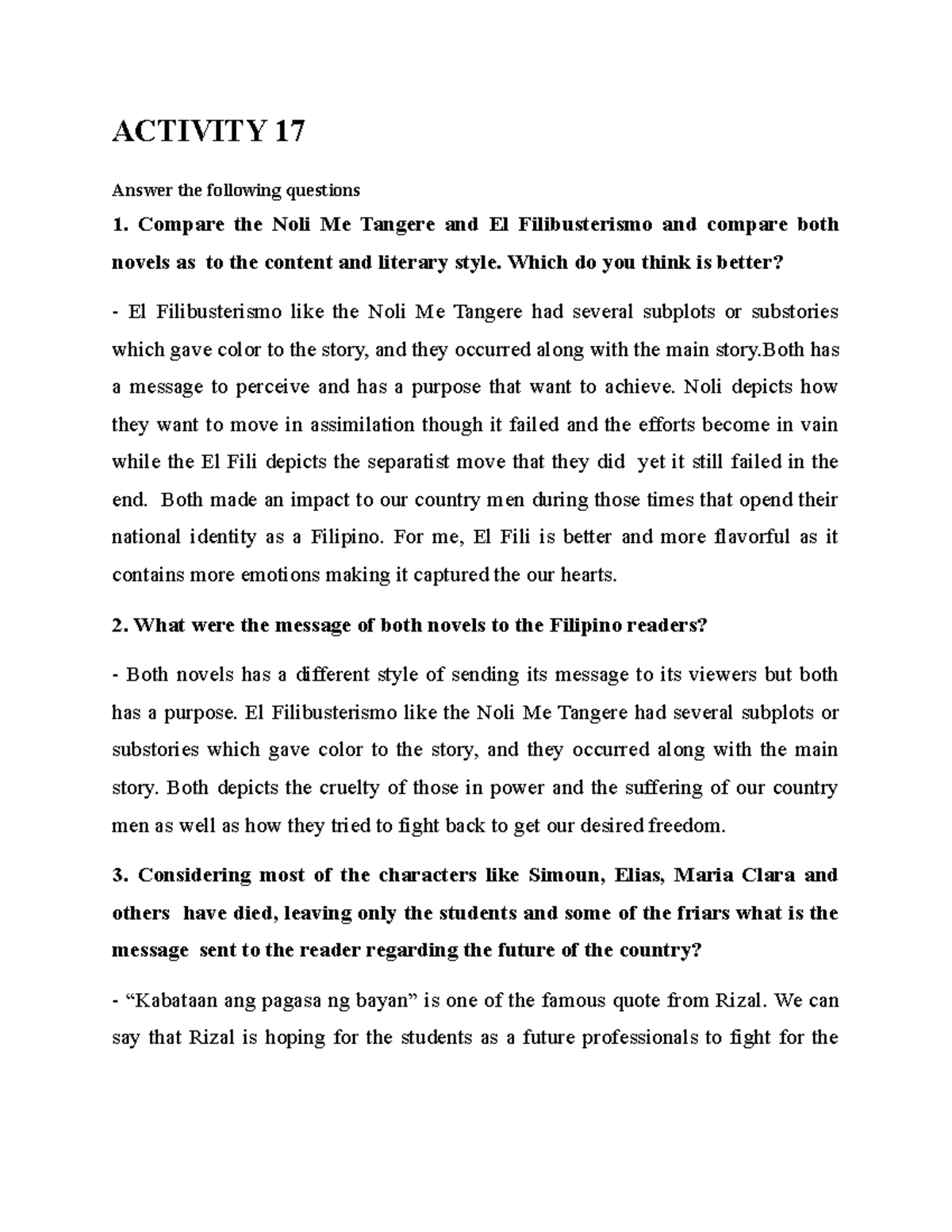 M17 - Chapter 17 - ACTIVITY 17 Answer the following questions Compare ...