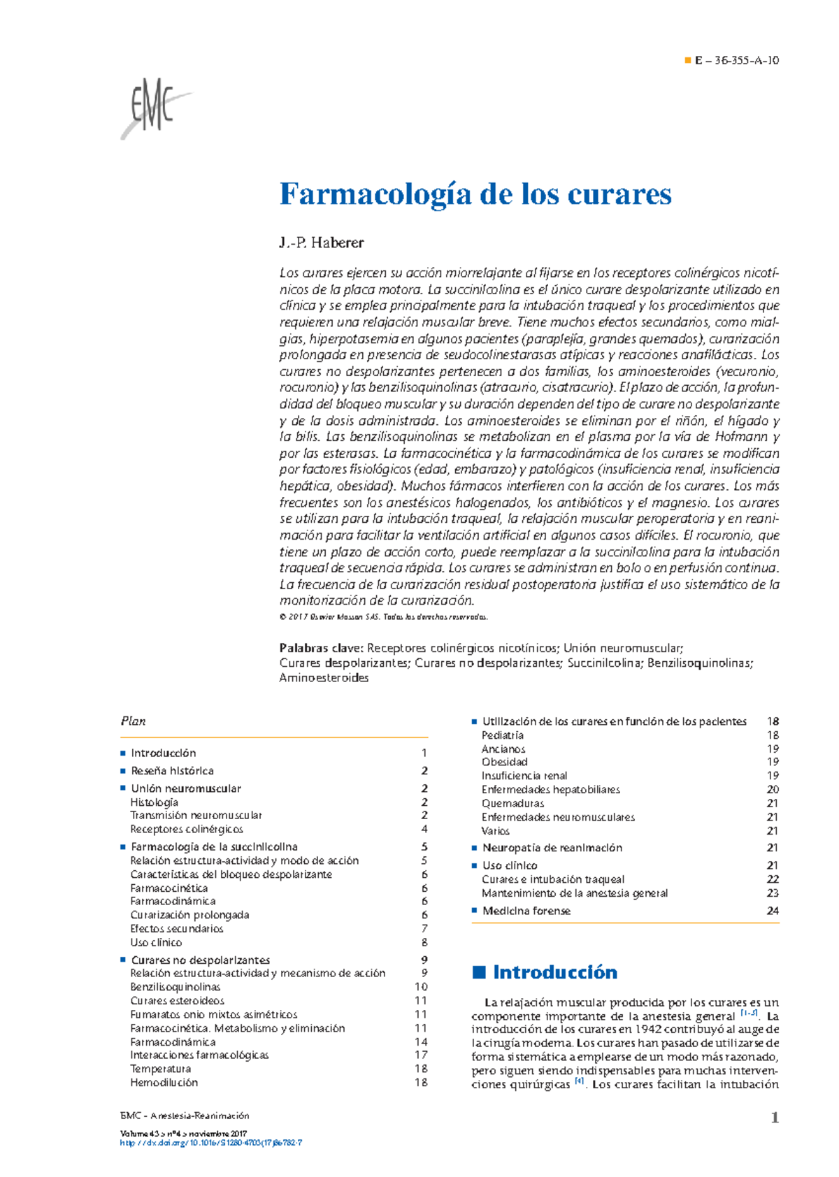 Farmacología de los curares - E – 36-355-A- Farmacología de los curares ...