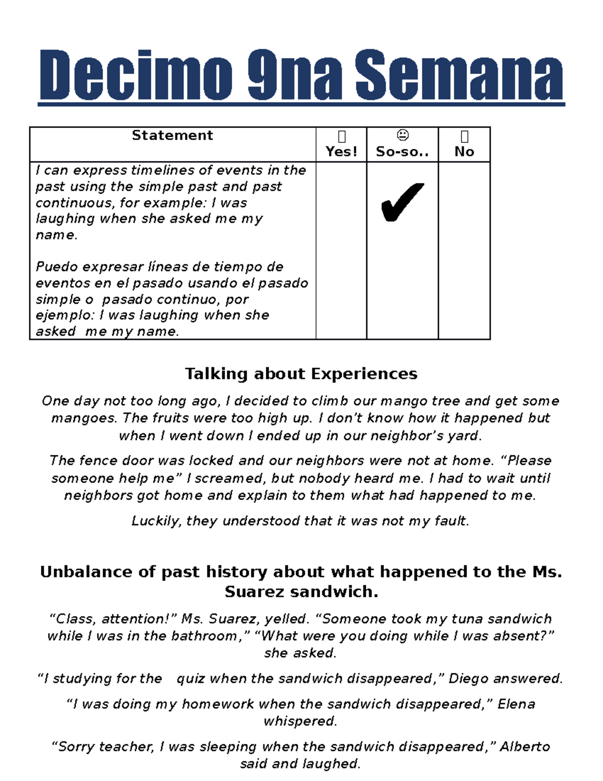 Decimo 9va Semana segundo semestre - Decimo 9na Semana Statement 🐀 Yes! ####### 🐀 So-so ...