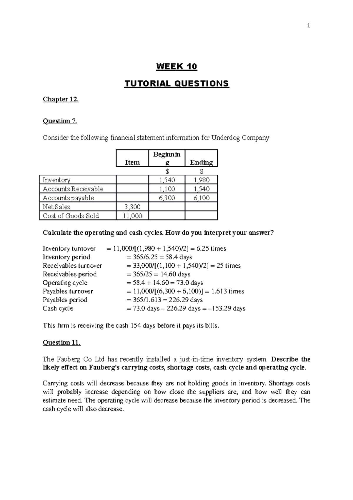 Week 10 Ch 12 Tutorial Questions Week 10 Tutorial Questions Chapter 12 Question 7 7374