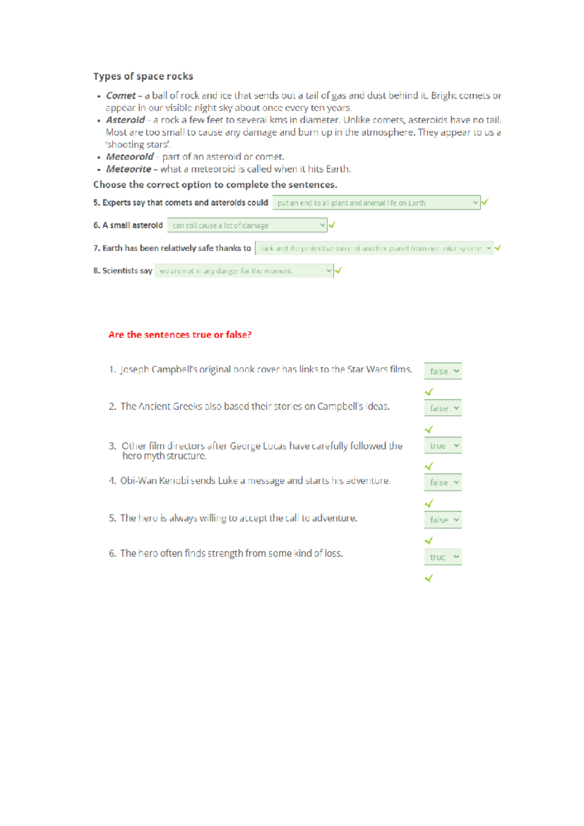 Reading 7 - Types of space rocks Comet a ball of rock and ice that ...