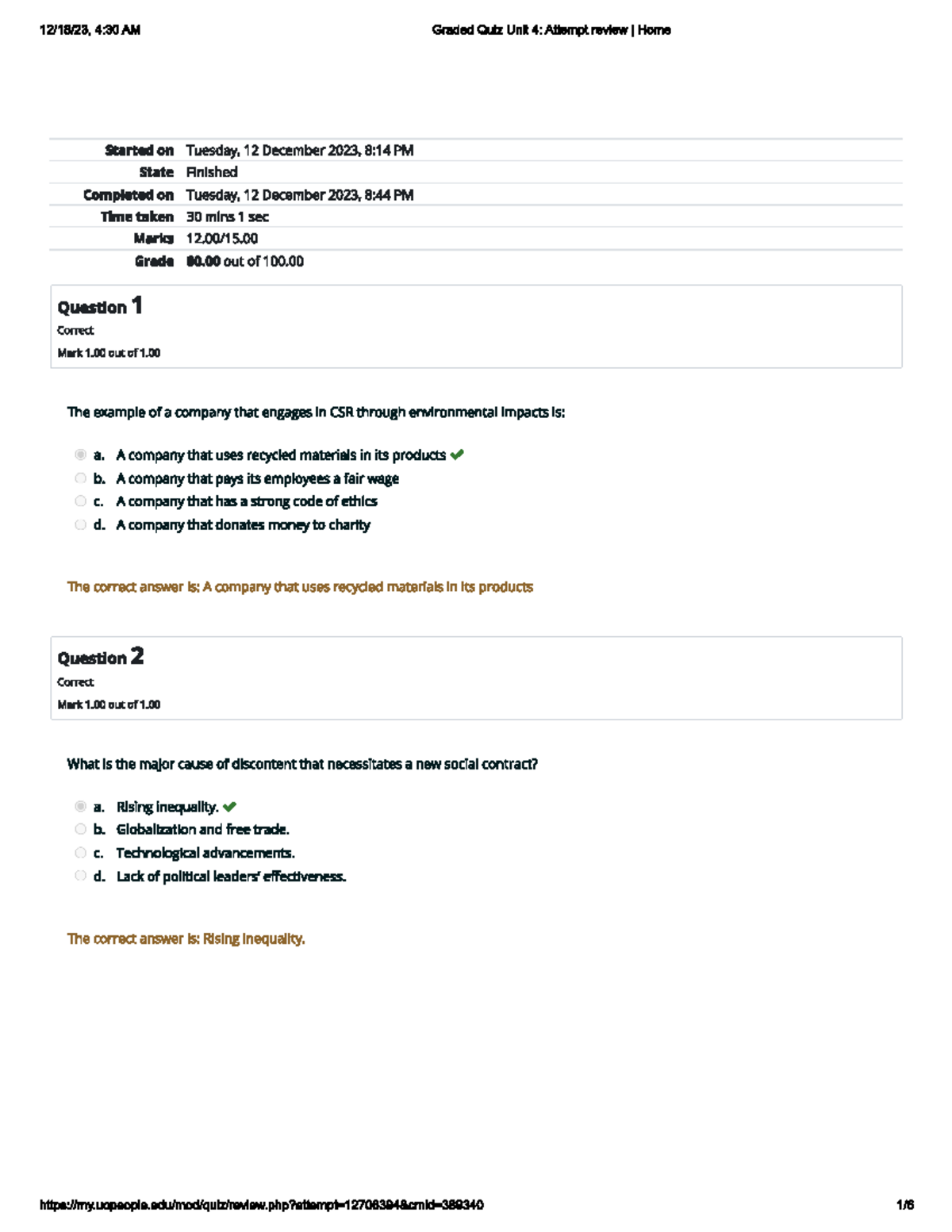 Graded quiz unit 4 for B - Quiz - Business Law - Studocu