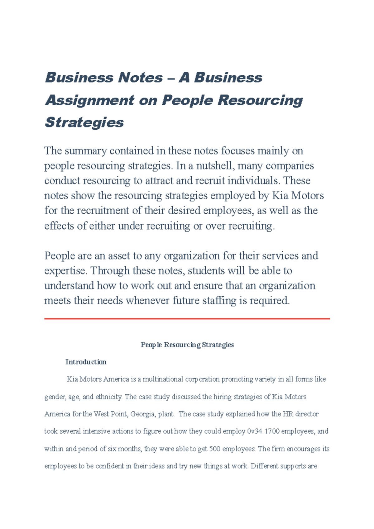 1People-resourcing-strategies - Business Notes – A Business Assignment ...