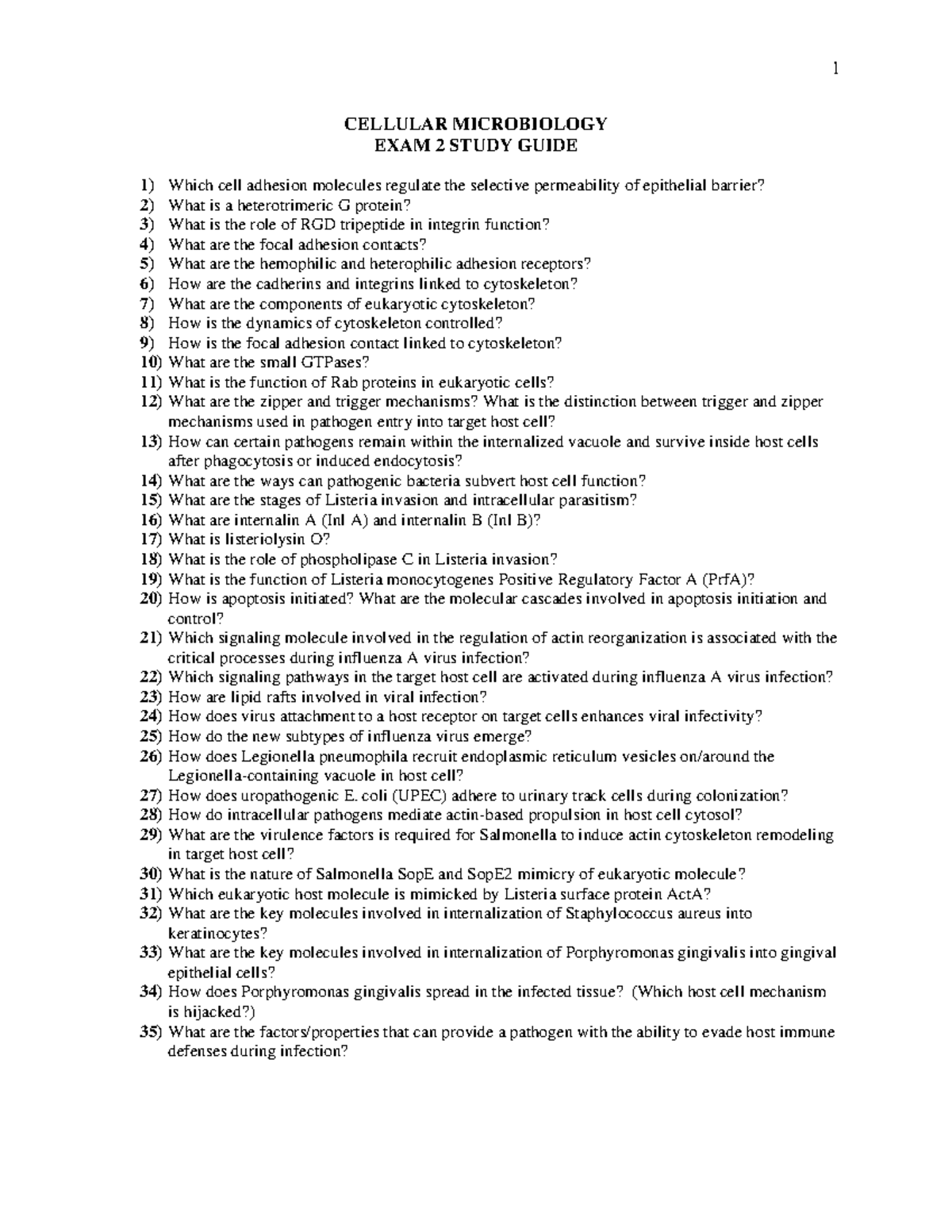 Cellular Micro EXAM 2 Study Guide - BIOL 4310 - UT Dallas - Studocu