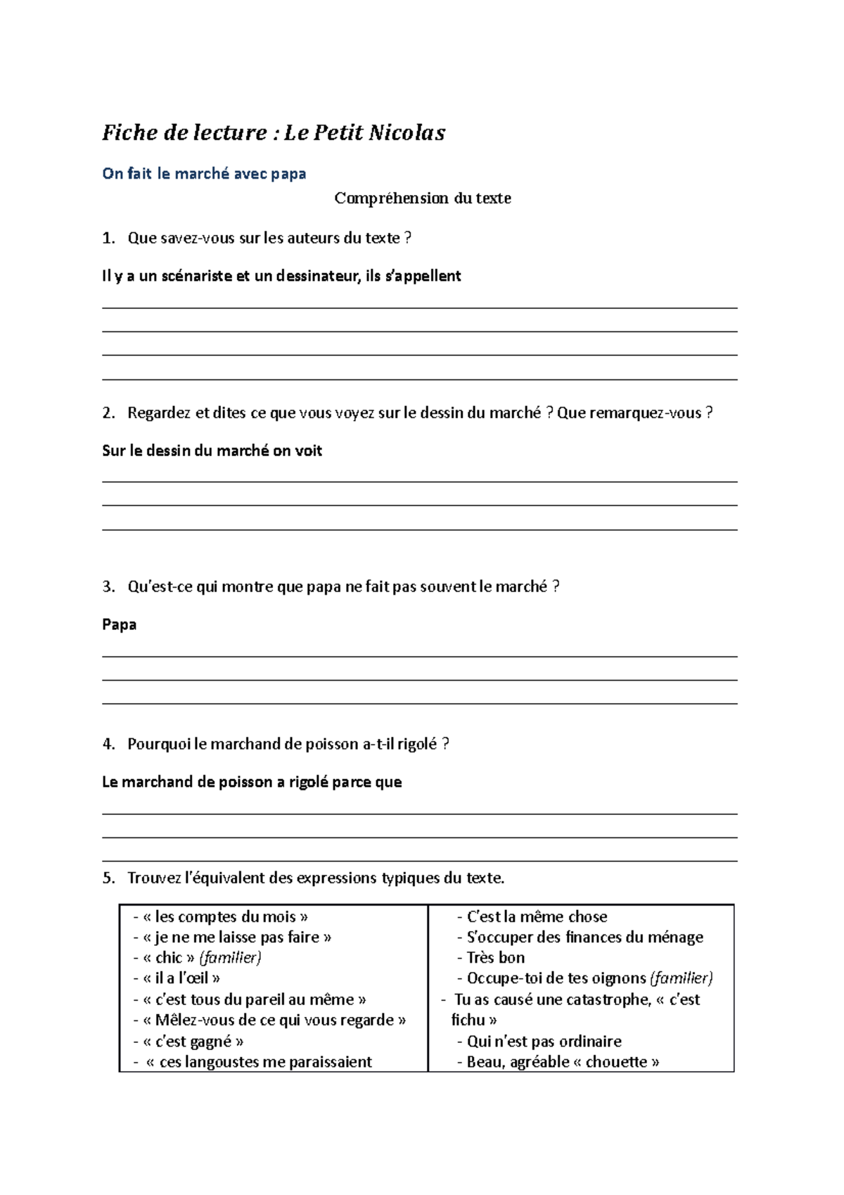 Taking of Tests - Fiche de lecture : Le Petit Nicolas On fait le marché ...