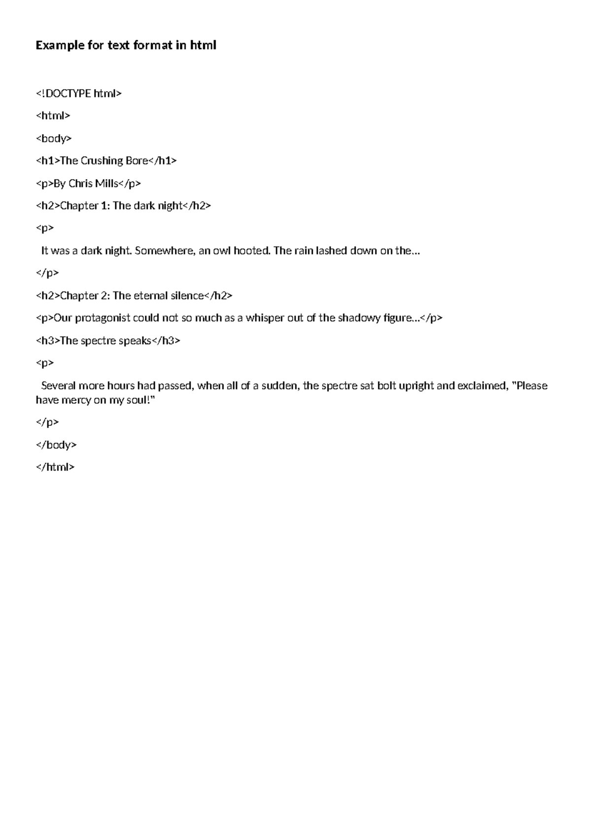 Examples Web - notes - Example for text format in html - Studocu