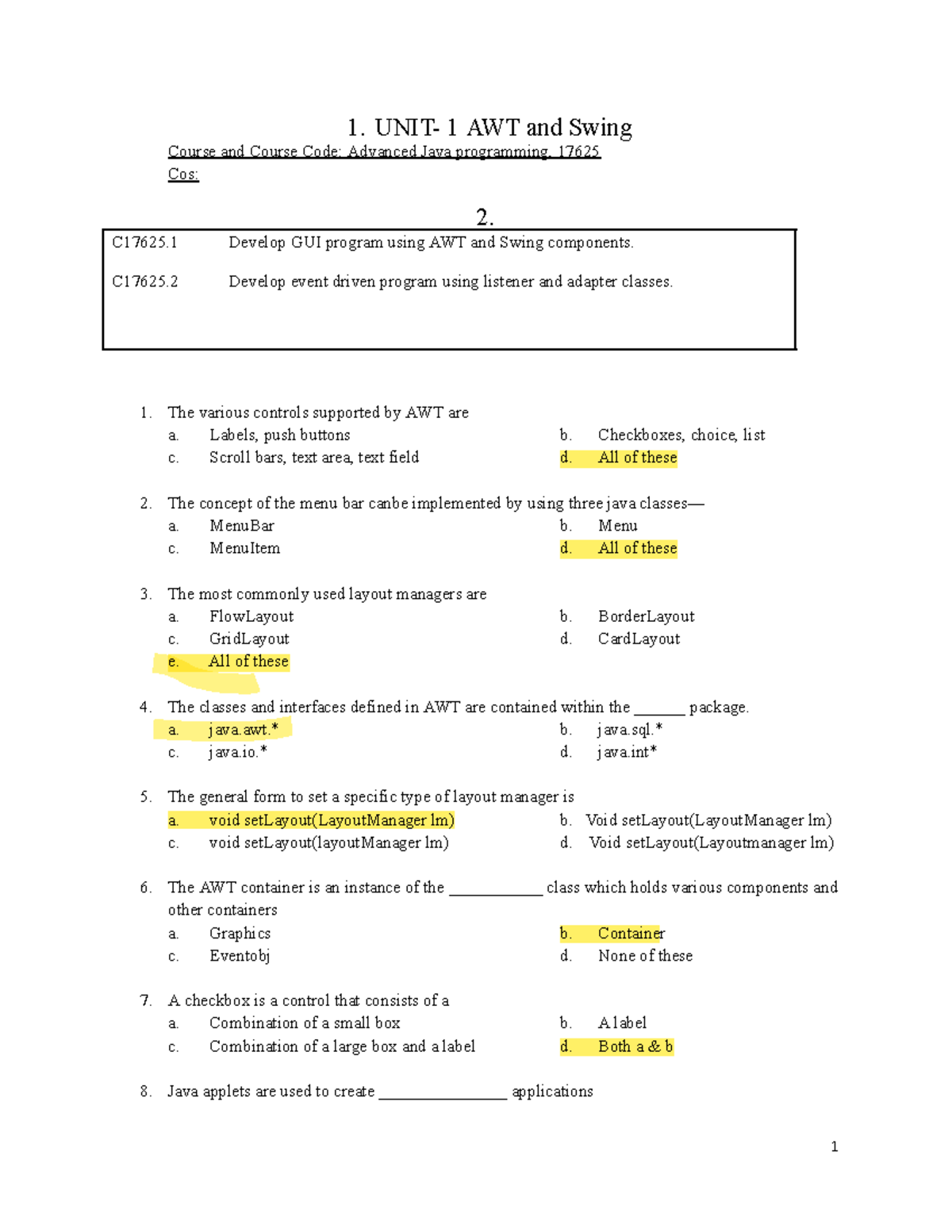 Unit1&2-AWT and Swing.docx - 1. UNIT- 1 AWT and Swing Course and Course Code: Advanced Java ...