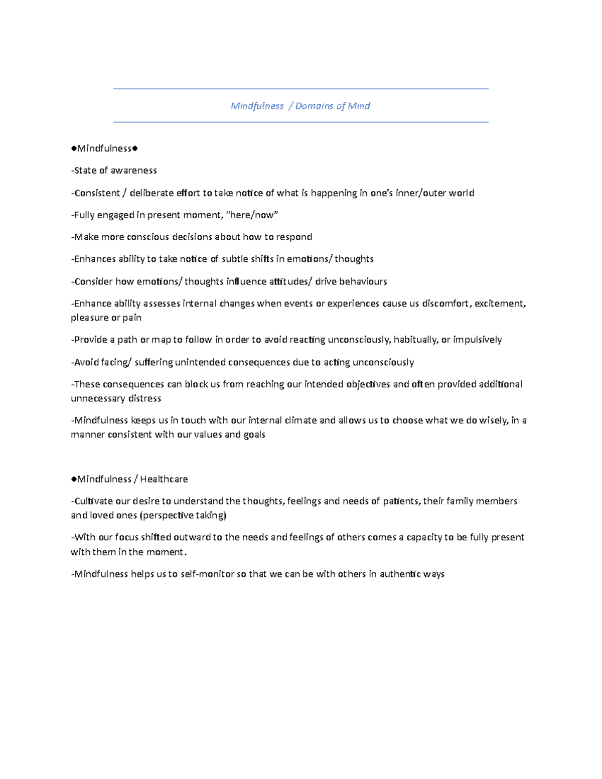 Mindfulness - Chapter 4 Notes - Mindfulness / Domains of Mind ...