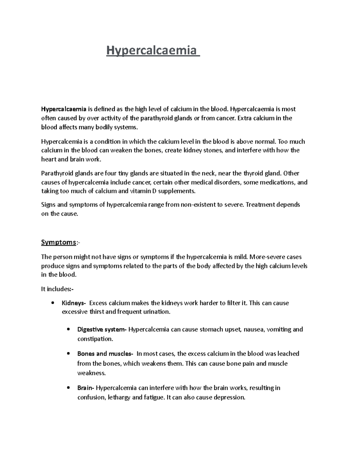 Hypercalcemia note gm 2 - Hypercalcaemia Hypercalcaemia is defined as ...