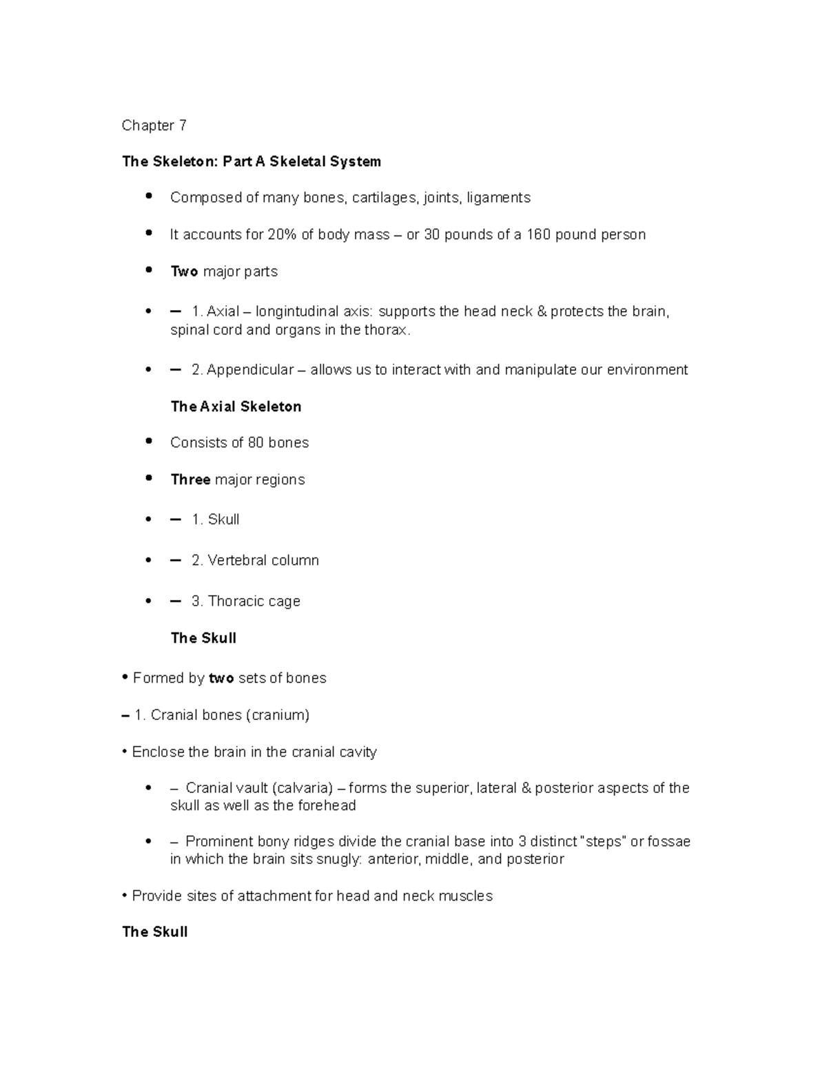 Chapter 7-10 notes on musculoskeletal system - Chapter 7 The Skeleton ...