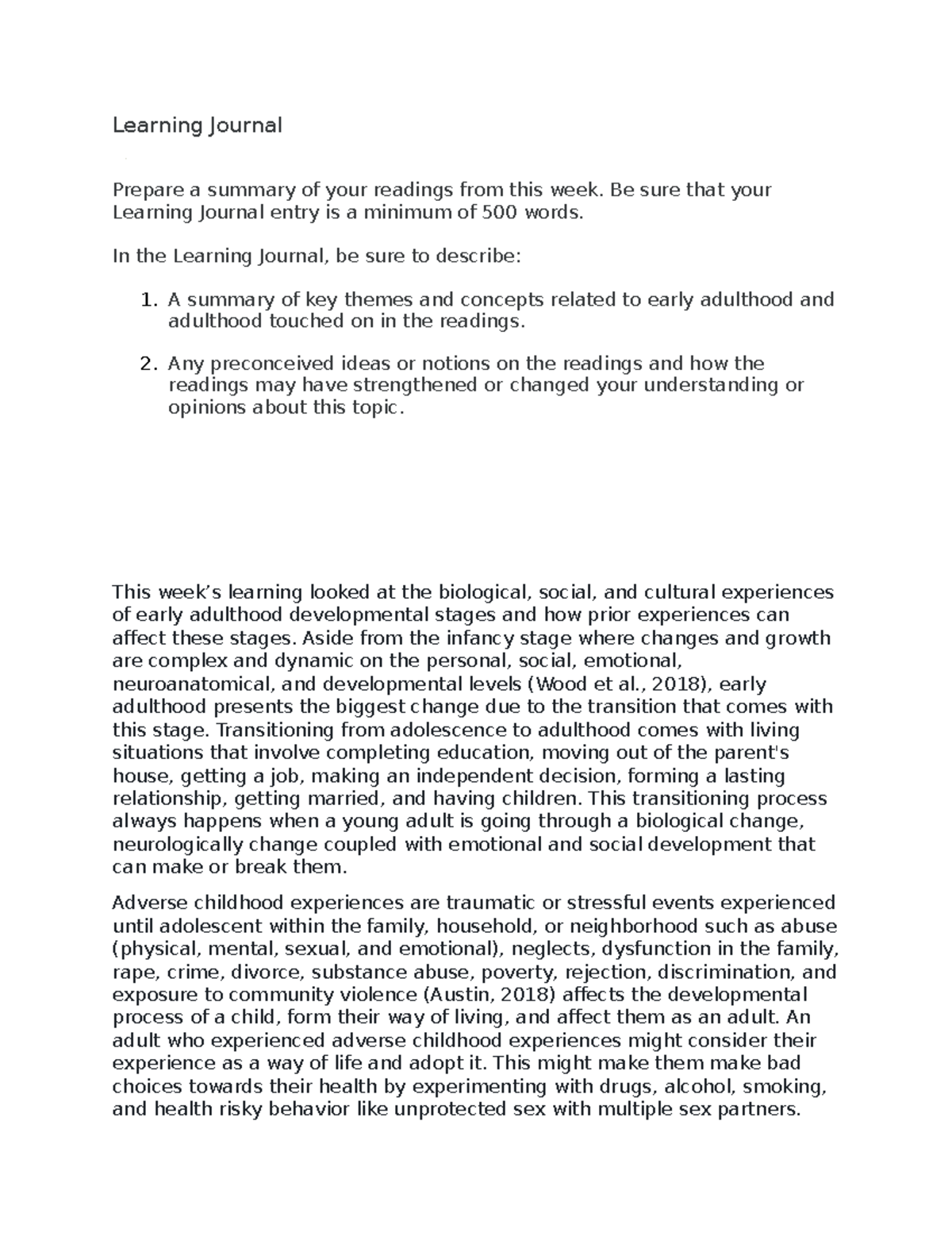 LJ WEEK FIVE - LEARNING JOURNAL - Learning Journal Prepare a summary of ...