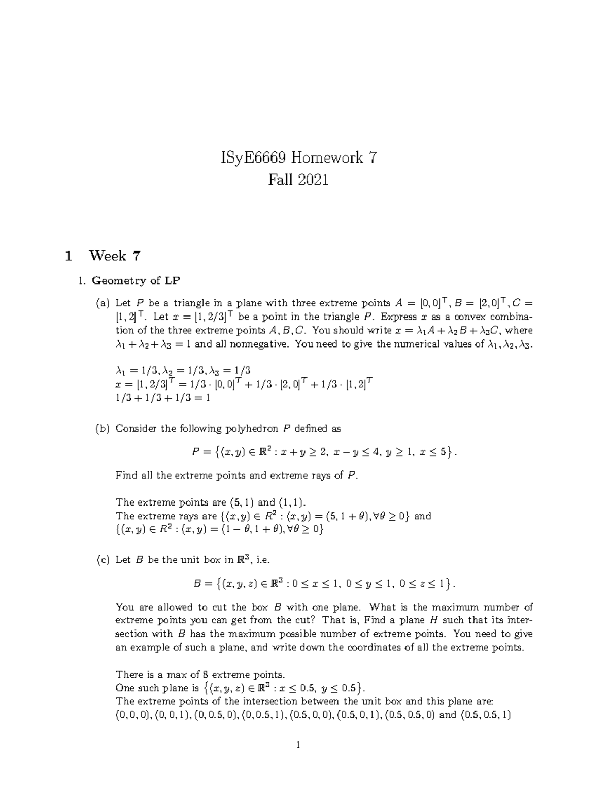 Home Work 7 Fall2021 - ISyE6669 Homework 7 Fall 2021 1 Week 7 Geometry ...