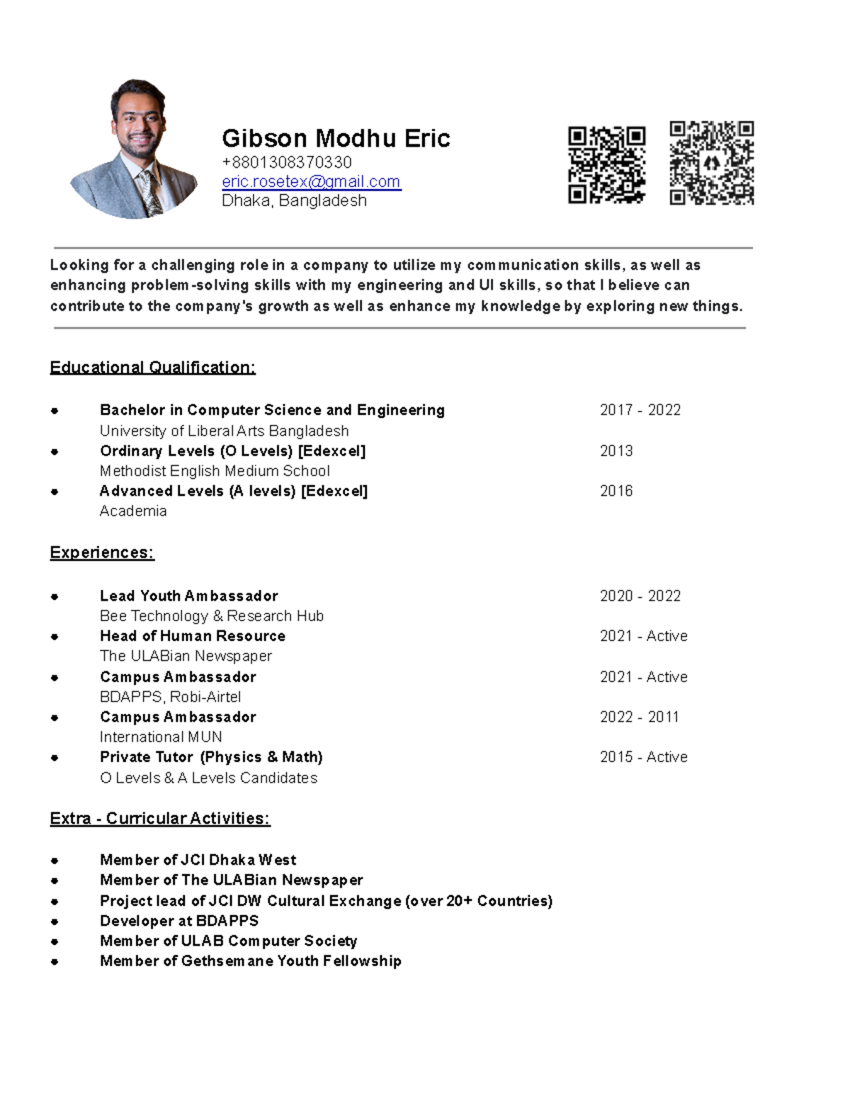 Gibson Eric CV v - Standard CV format for multi purpose. - Gibson Modhu ...