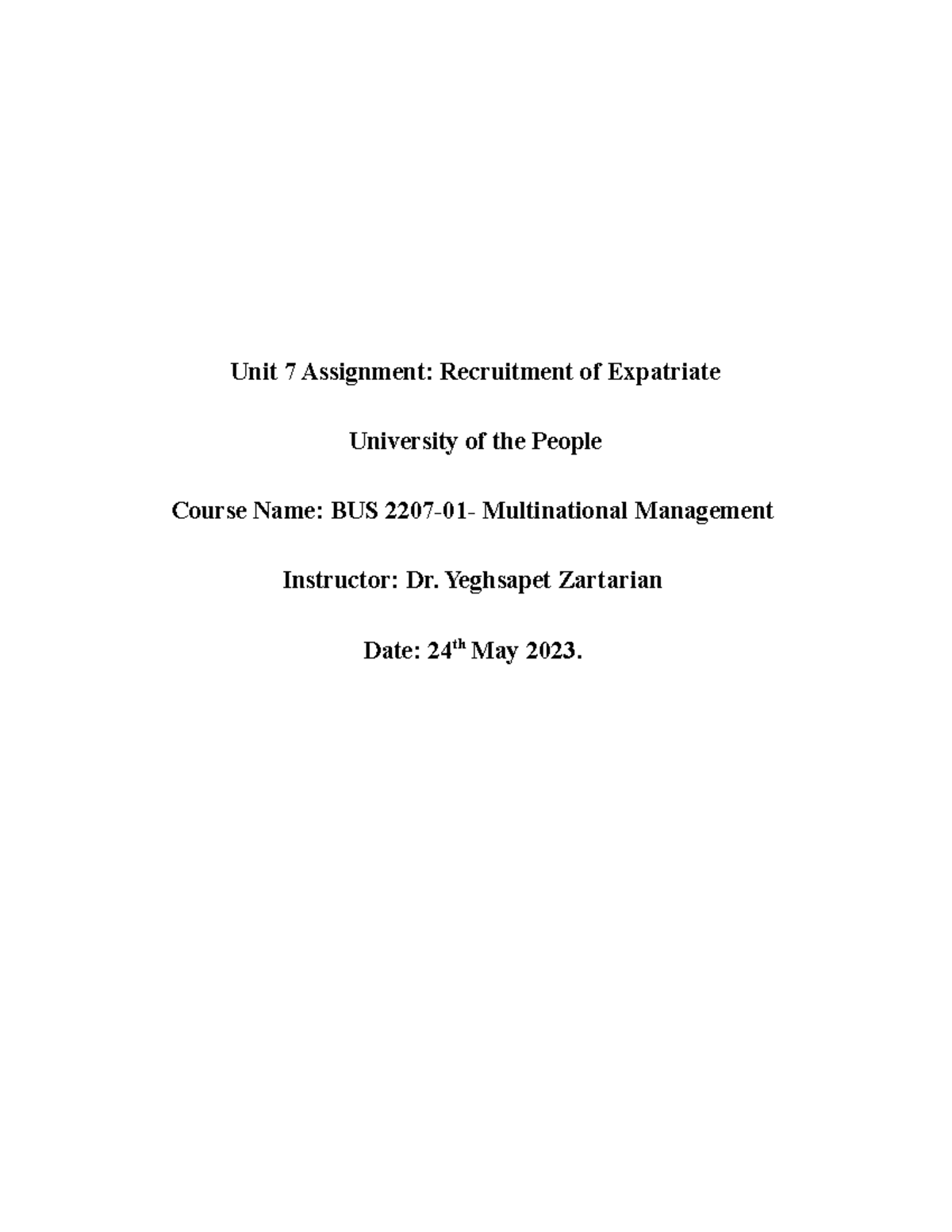 Unit 7 Written Assignment - International Growth - Unit 7 Assignment ...