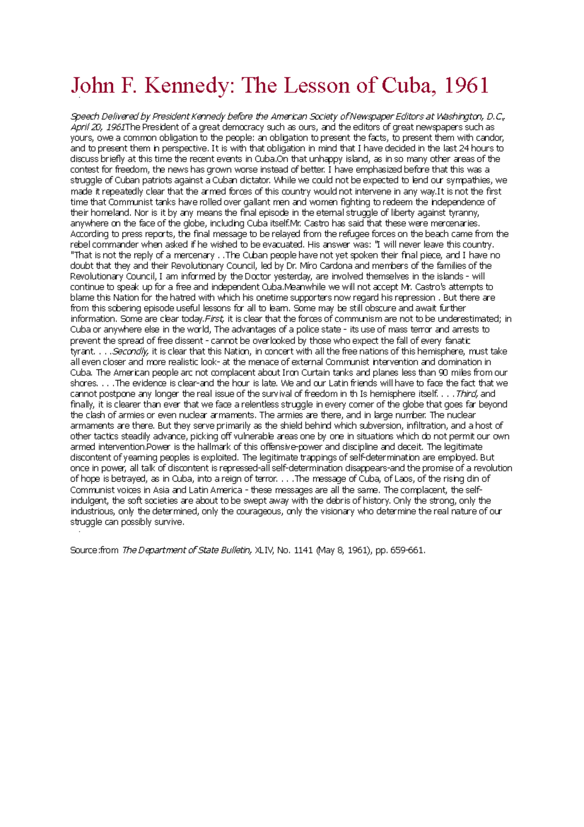 Primary Sources - JFK and Speech Analysis - John F. Kennedy: The Lesson ...