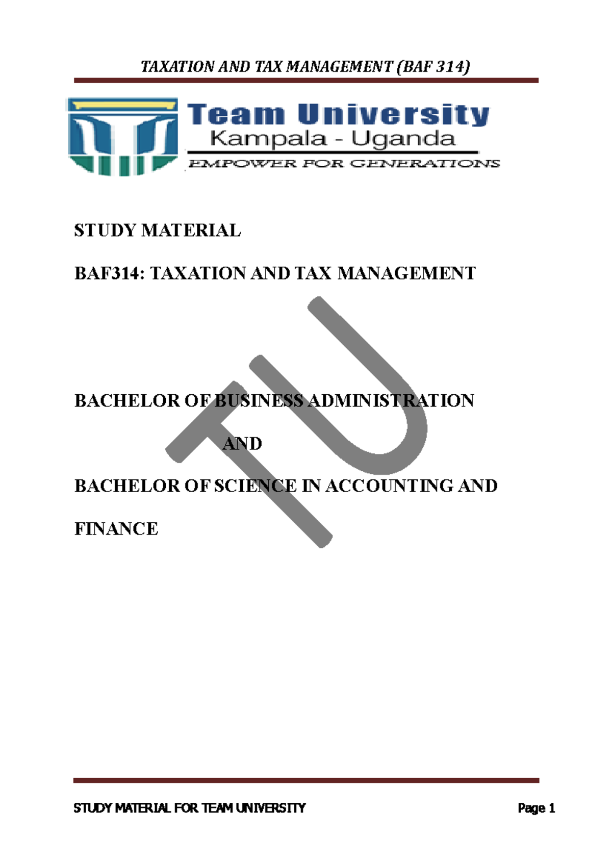 Taxation AND TAX Management - STUDY MATERIAL BAF314: TAXATION AND TAX ...