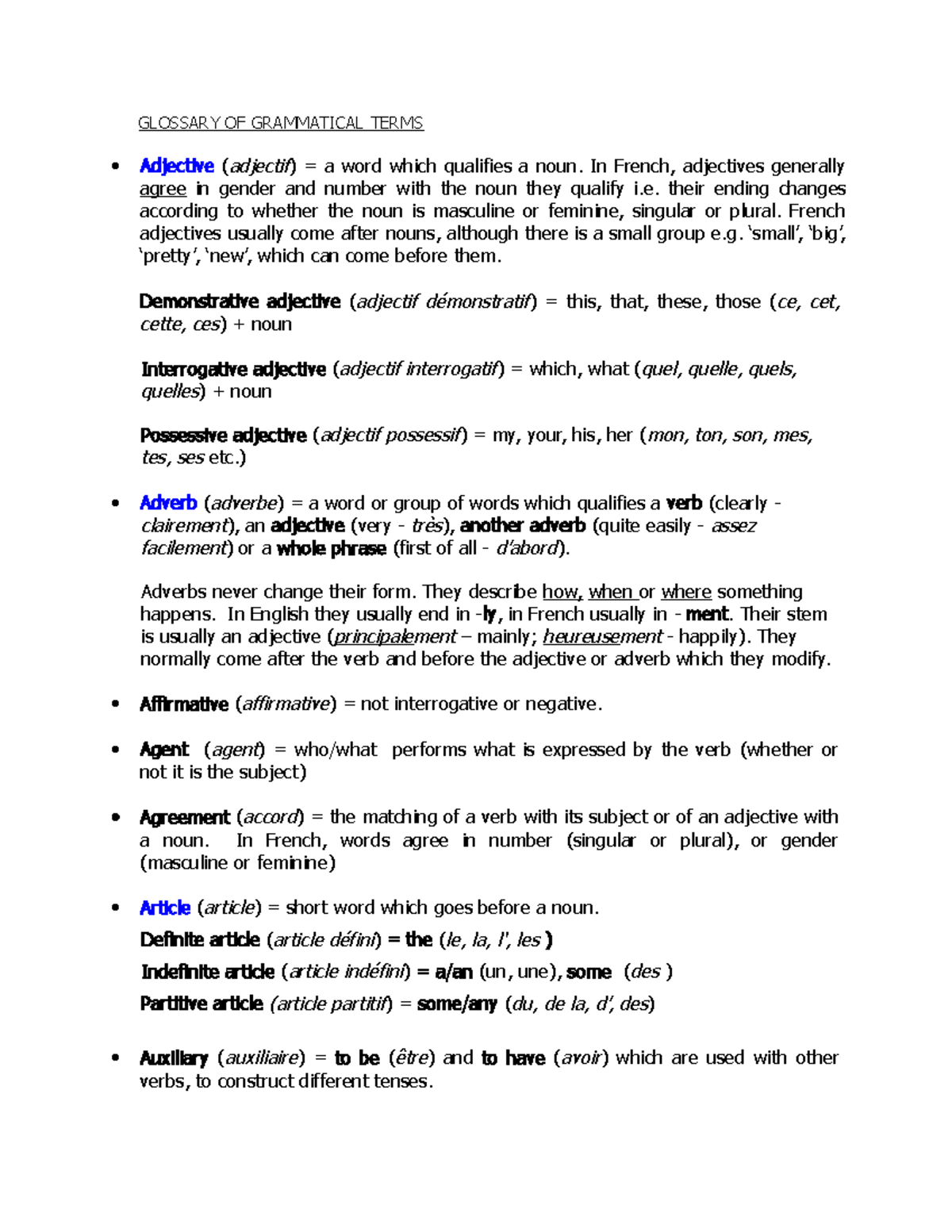 Glossary OF Grammatical Terms 2 - GLOSSARY OF GRAMMATICAL TERMS ...