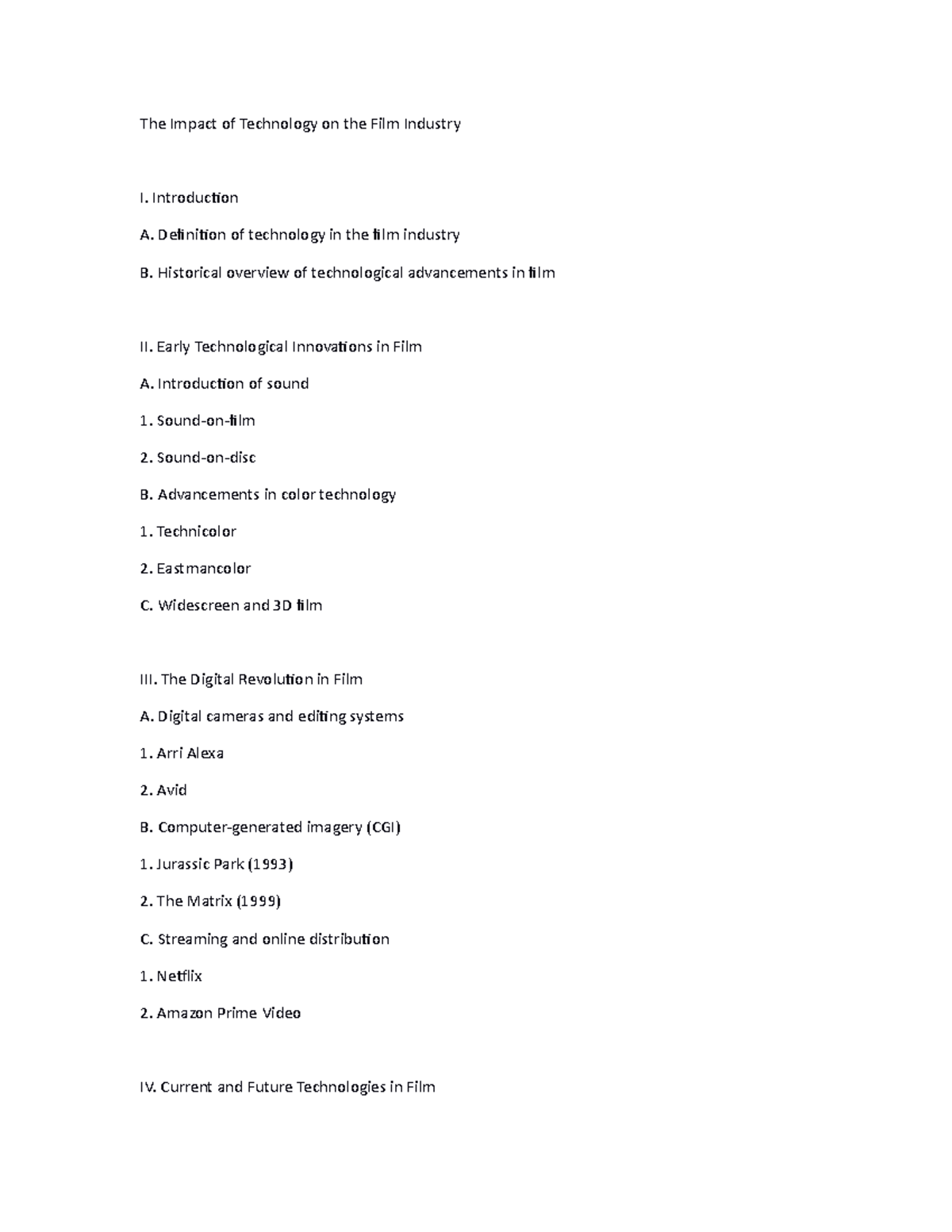 The Impact of Technology on the Film Industry - Introduction A ...