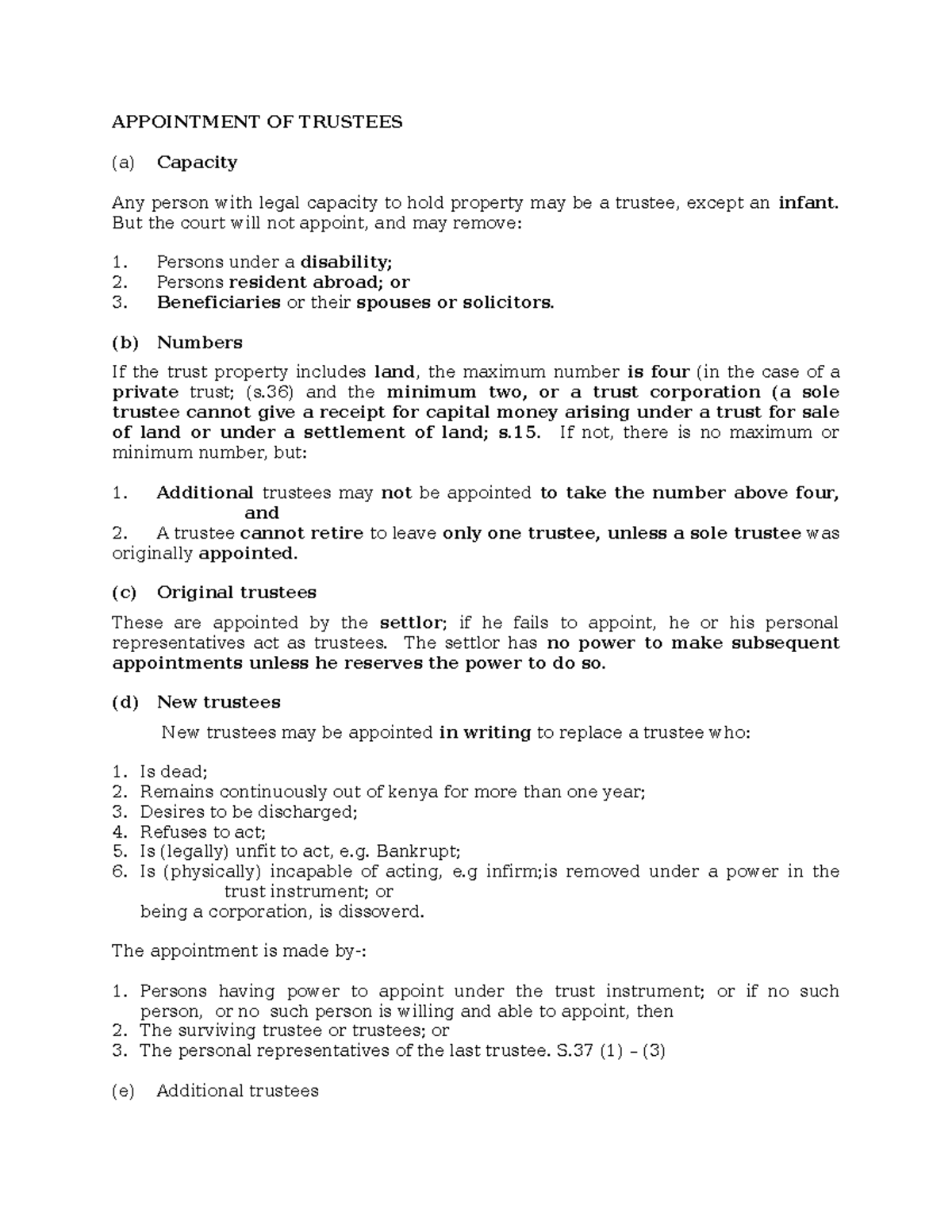 Appointment OF Trustees - APPOINTMENT OF TRUSTEES (a) Capacity Any ...