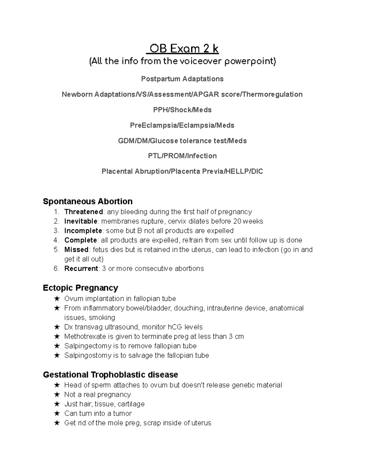 OB- Exam 2 Material - study guide exam 1 - OB Exam 2 k (All the info ...