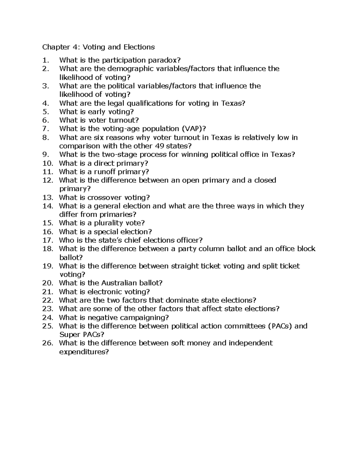 2306 TPT SQ ch4 - NOTES - Chapter 4: Voting and Elections What is the ...