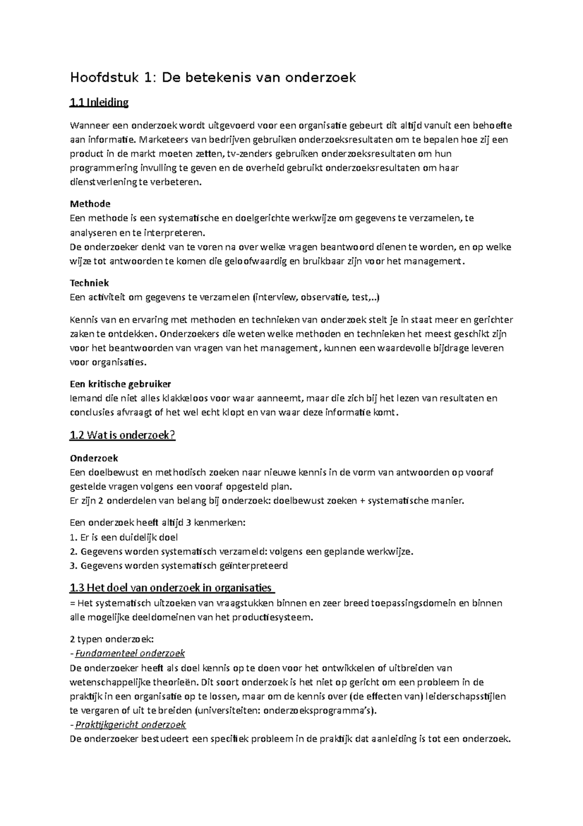 Samenvatting Strategie 3 - Hoofdstuk 1: De betekenis van onderzoek 1 ...